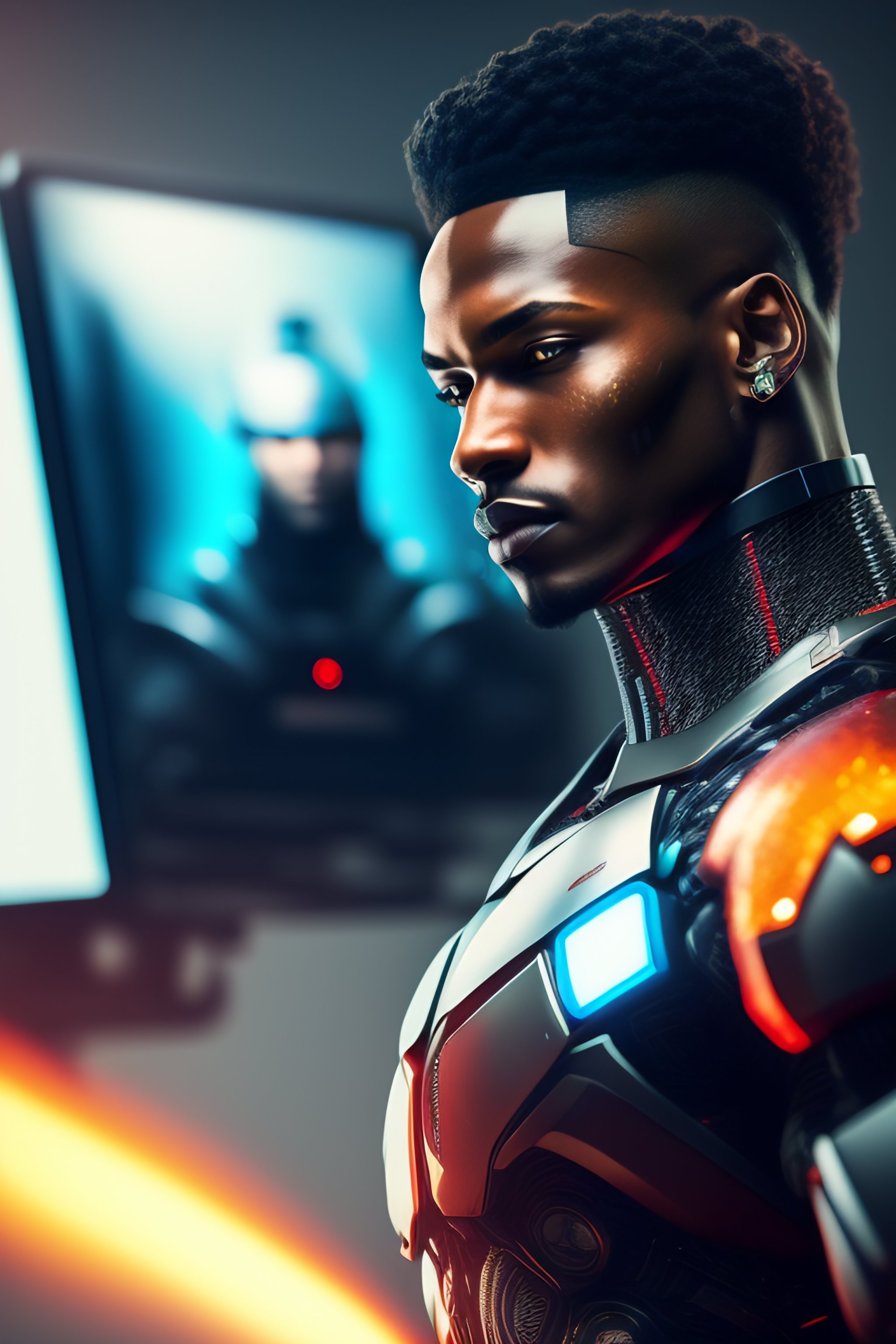 Lexica - Cyborg with computer, a character full portrait, realistic ...