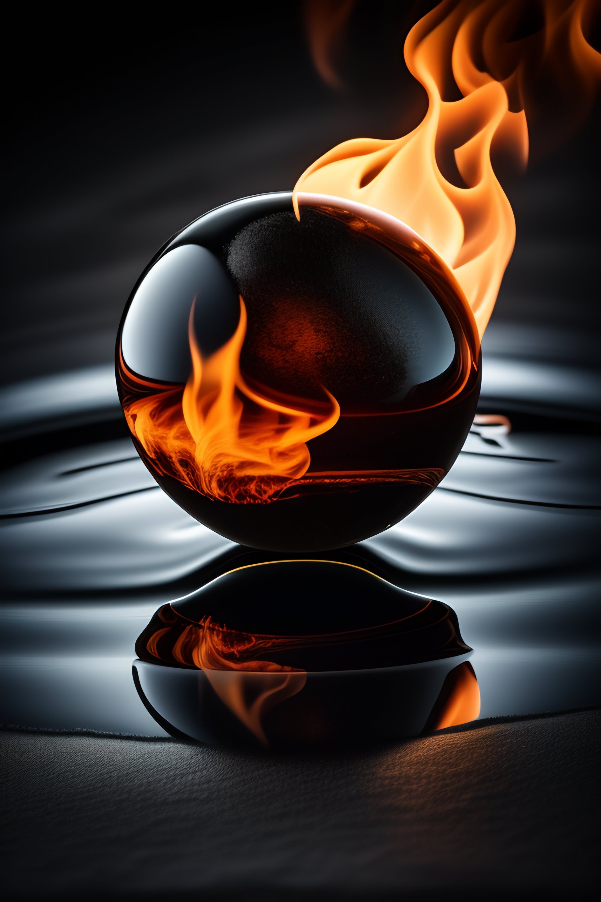 Lexica - Eight ball made in water, black, with a number 8 on fire in ...