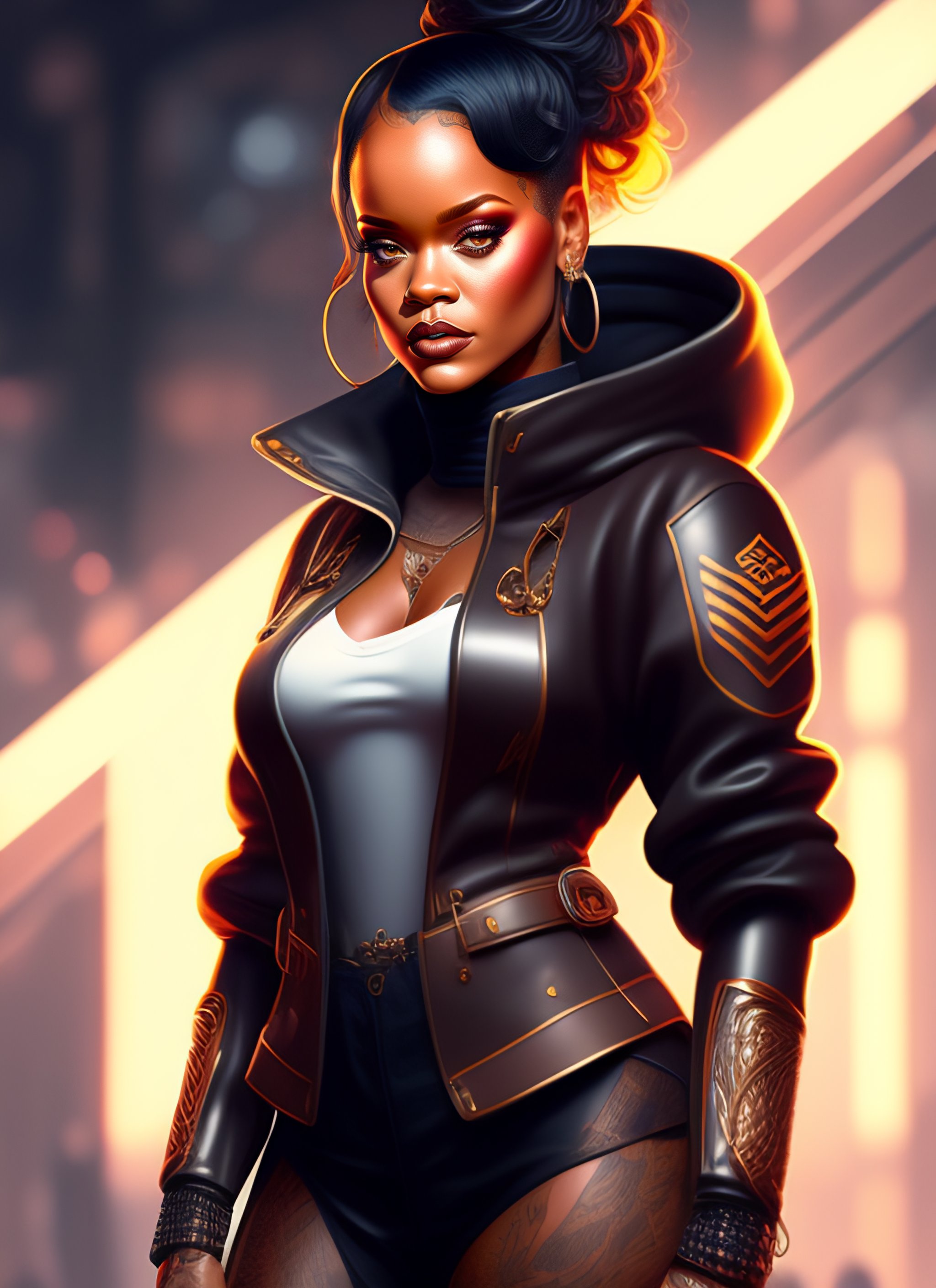 Lexica - A highly detailed illustration of Rihanna wearing working gear ...