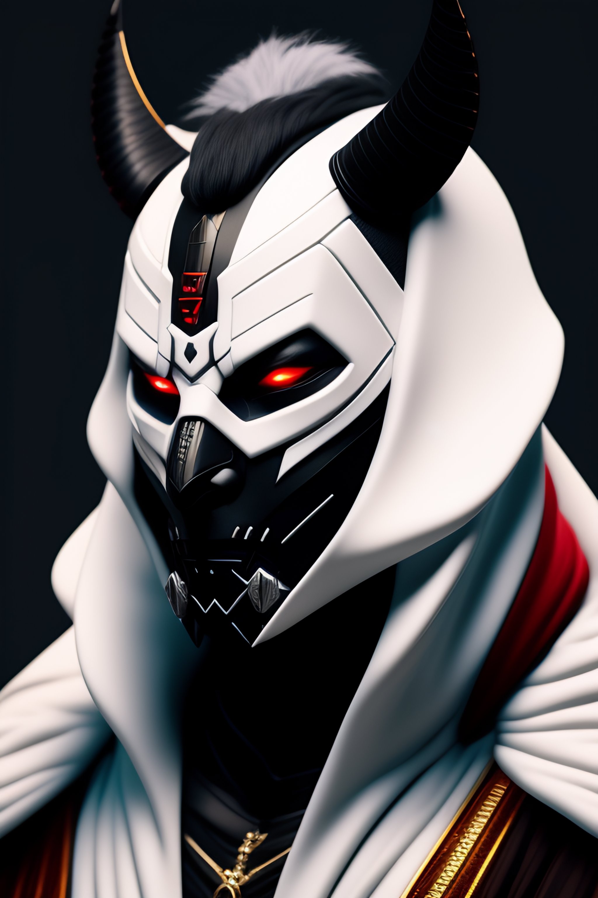 Lexica - Oni mask, cyberpunk, sith lord, white and black, 2d