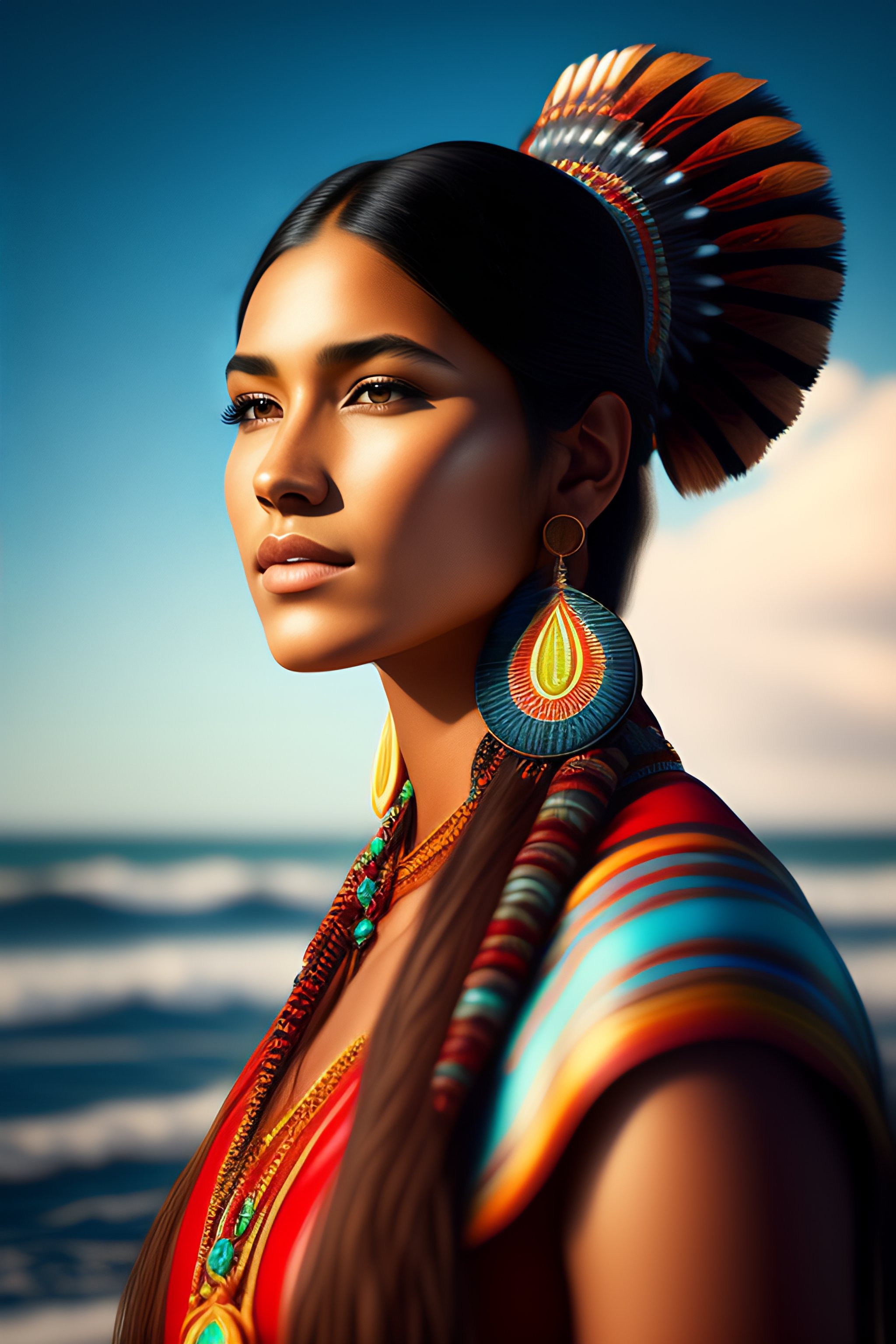 Lexica - Native american young woman portrait in 3d digital art with ...