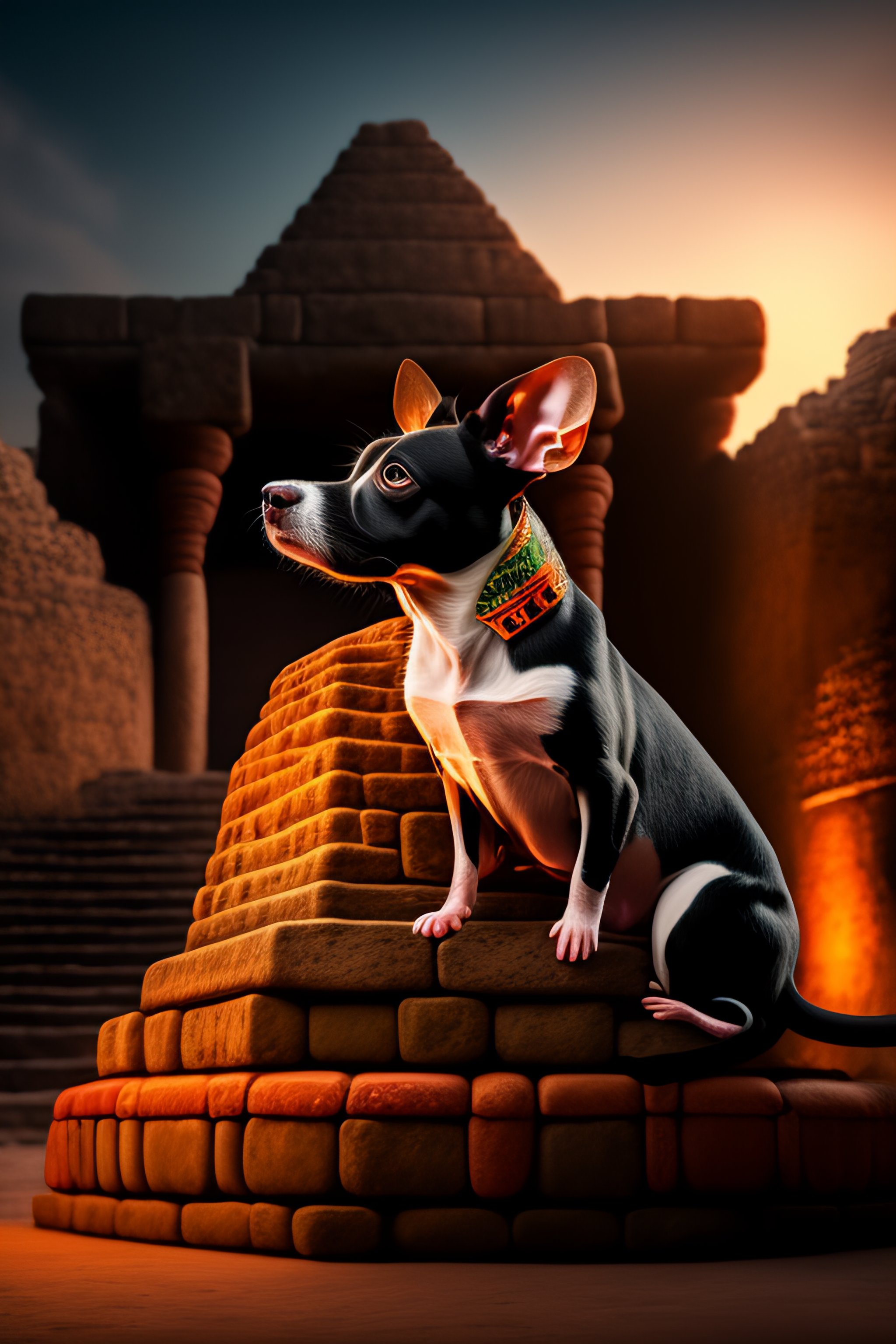 Lexica - Rat terrier sitting on a throne in an aztec temple, with taco ...