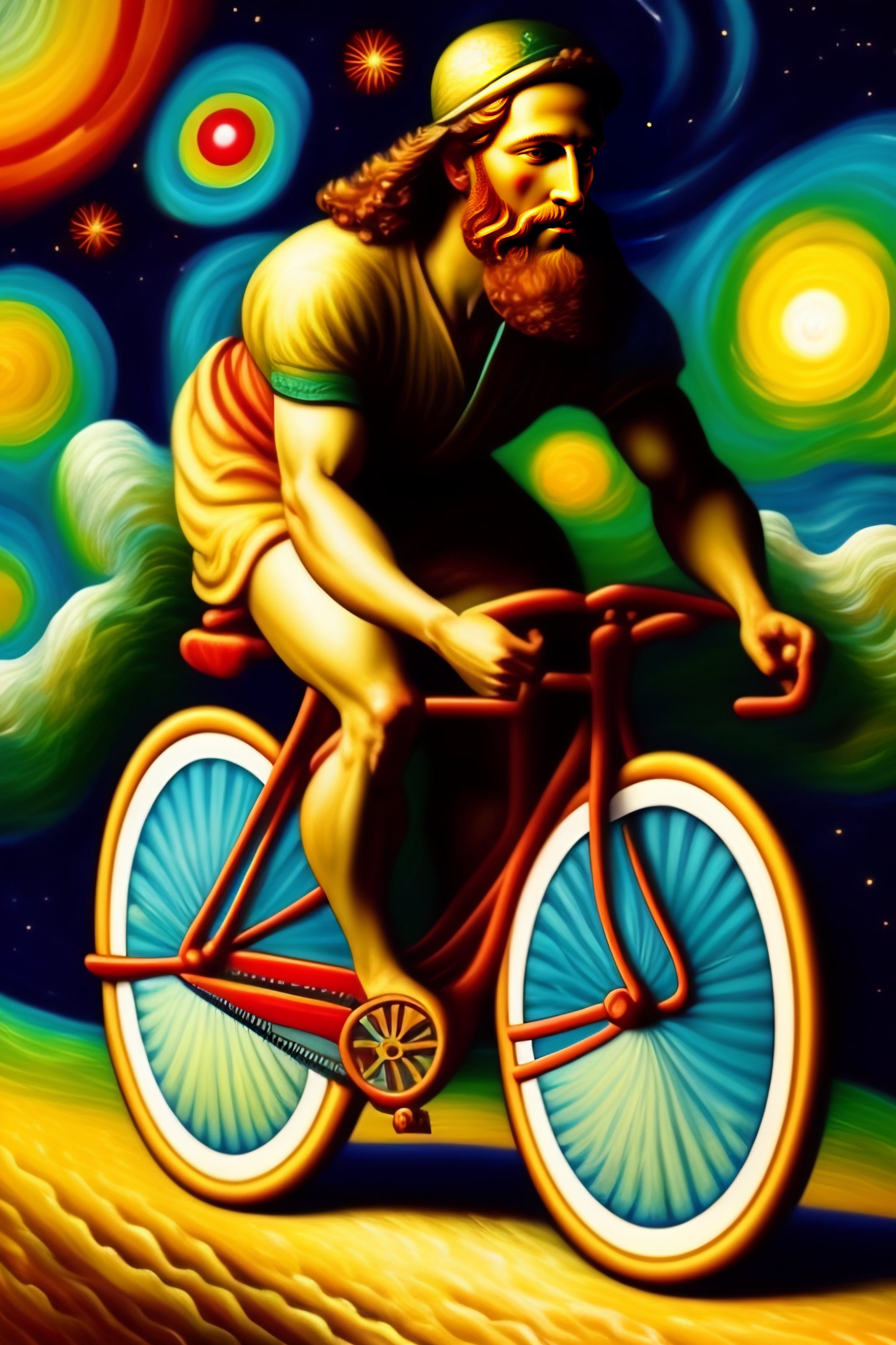Lexica - Jesus riding a bicycle. Van gogh. centered