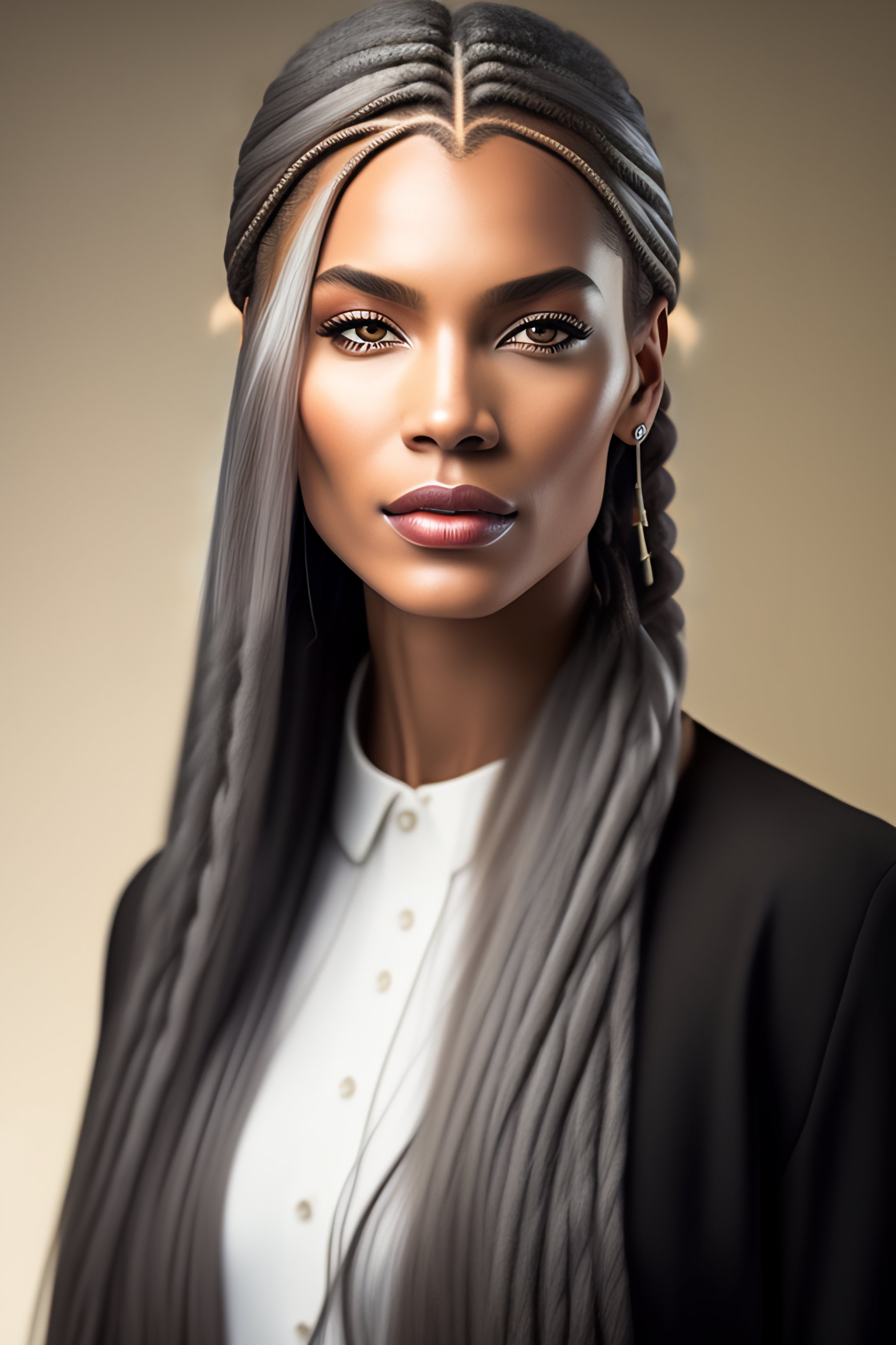 Lexica - Female giant, gray hair, thin, pale skin, long braids