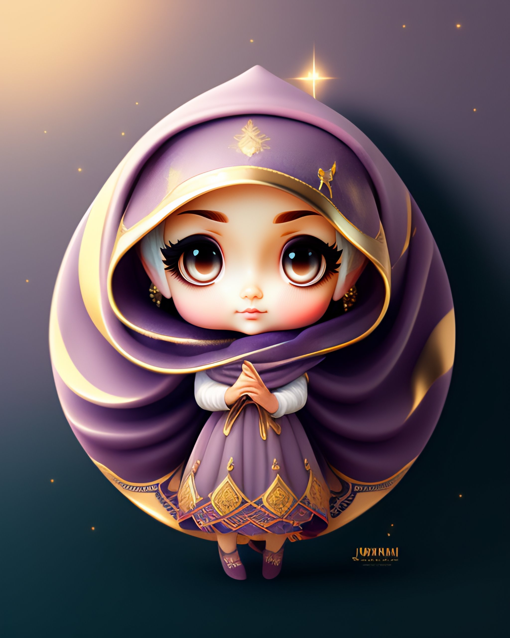 Lexica - Comfy elvish chibi goddess, hijab, Moon, shadows