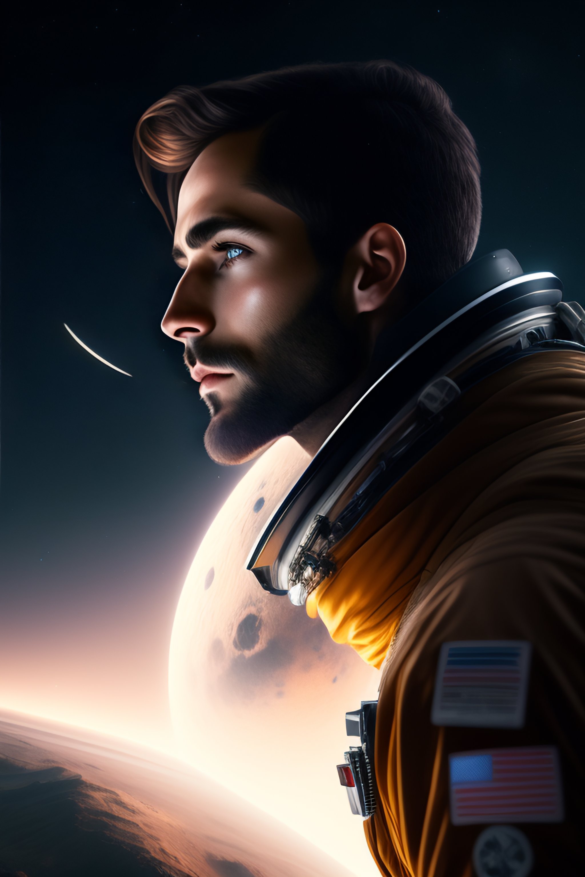 Lexica - Portrait of a male brown hair astronaut with gray eyes and ...