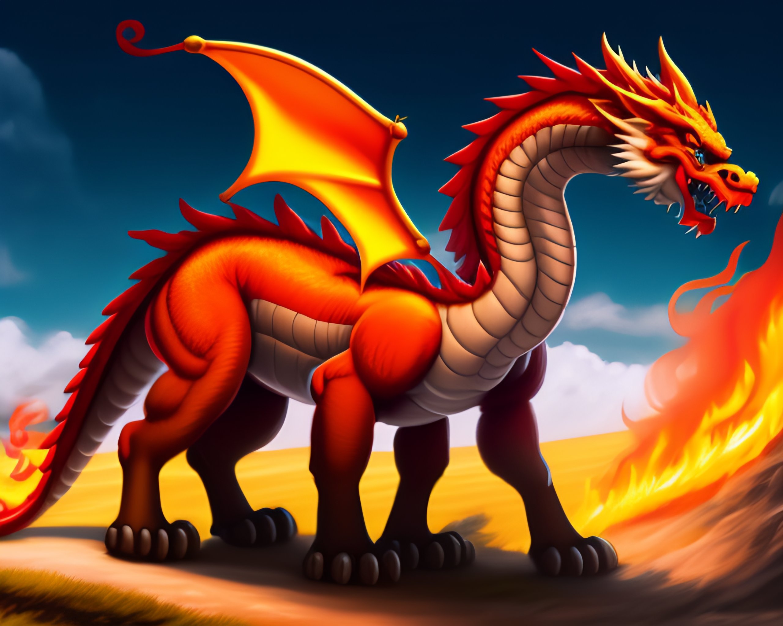 Lexica - Top down full body view of a fire dragon monster fantasy ...