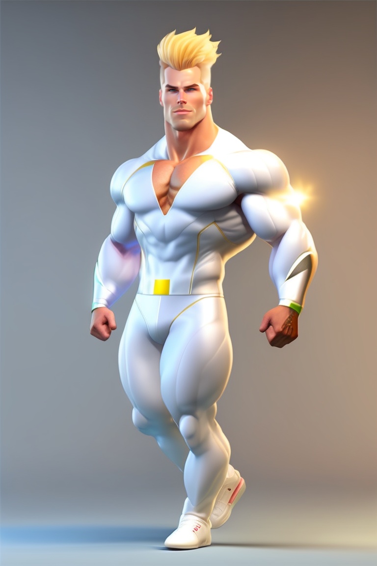 Lexica - Full body shot of a blonde man in a white, sun themed ...