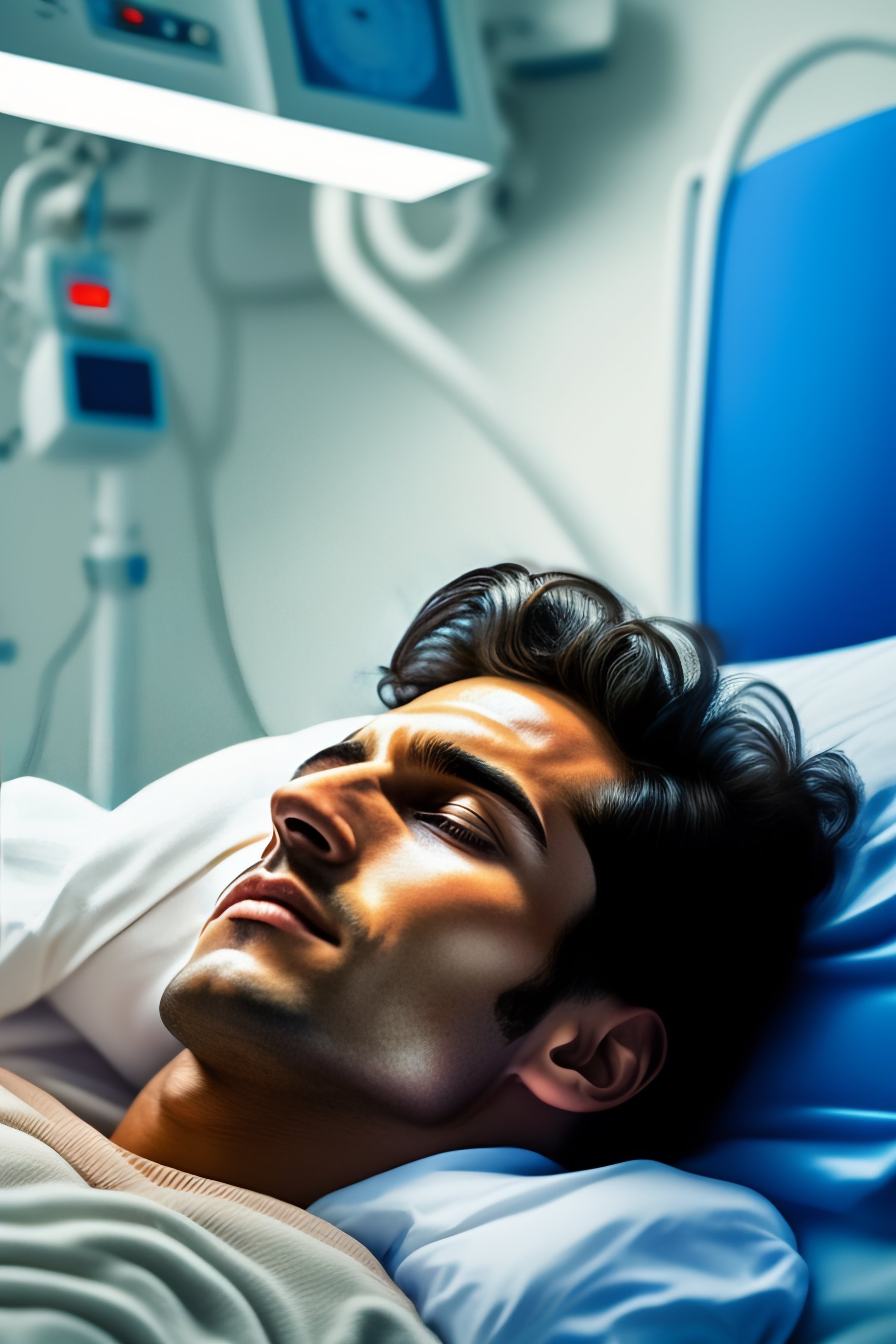 Lexica - A male waking up from a decade long coma in a high tech hospital