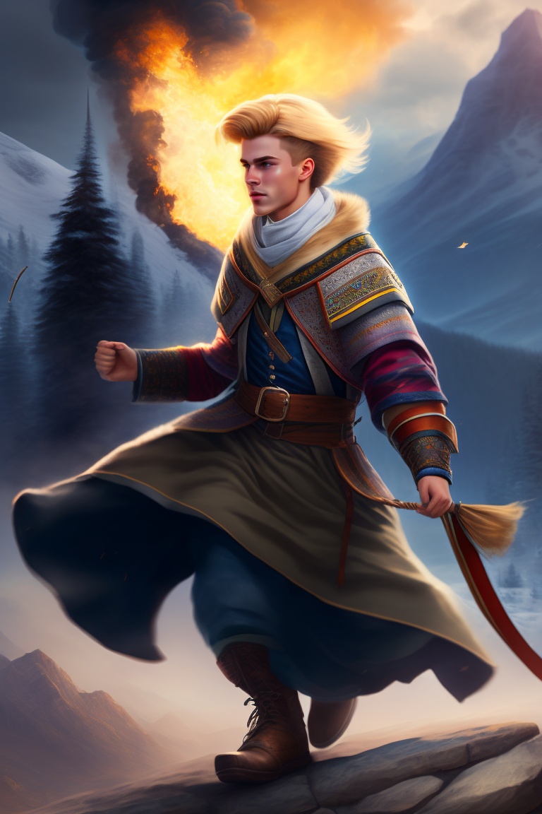 Lexica - Teen young man with short blonde hair, ancient rus peasant ...