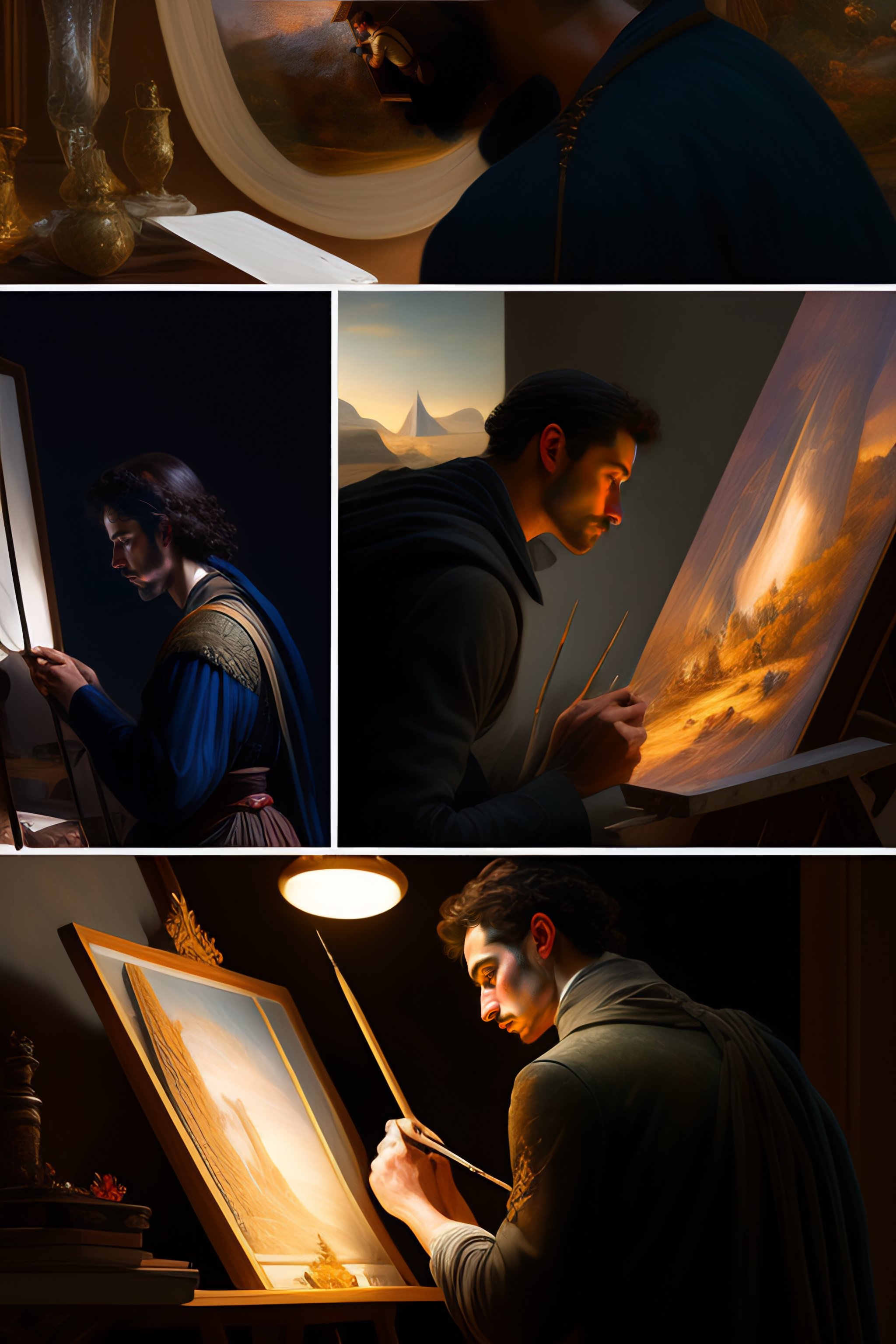 Lexica - A painter in his studio painting a collage, by edgar maxence ...