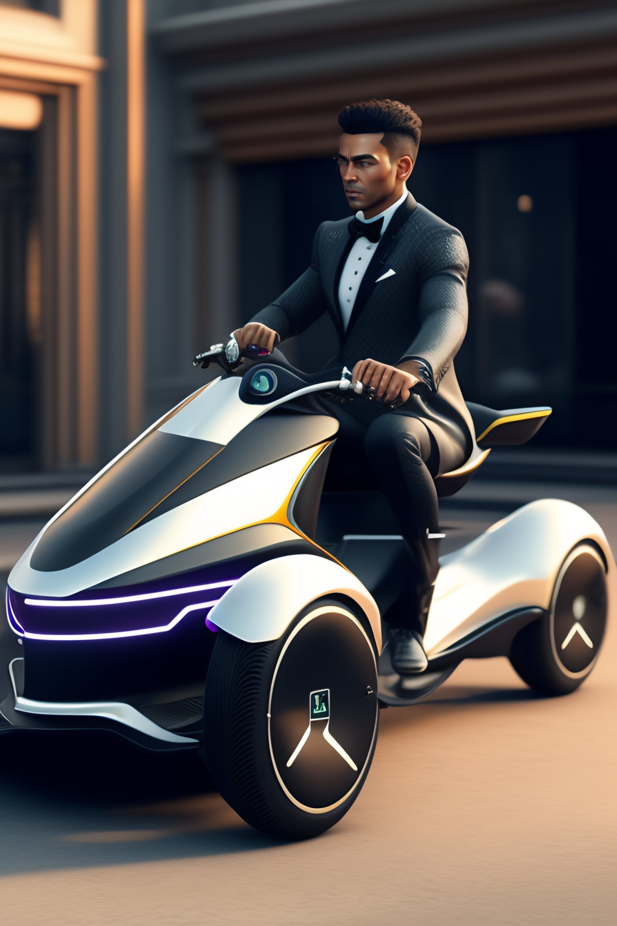 Lexica - Movie protagonist with a gun riding a Sinclair C5: the ...