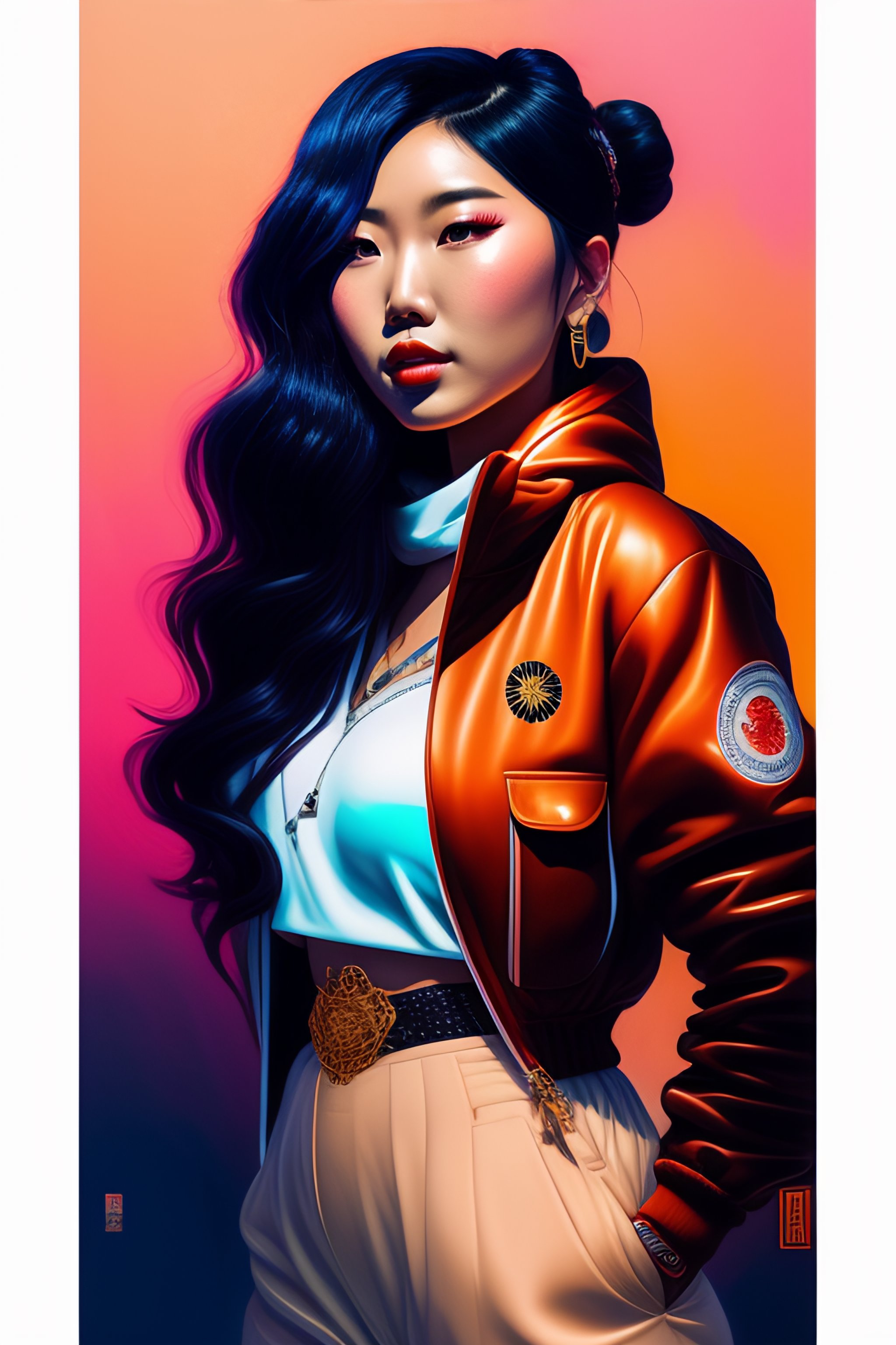 Lexica - Full body hiphop streetwear drip, asian girl, victo ngai ...