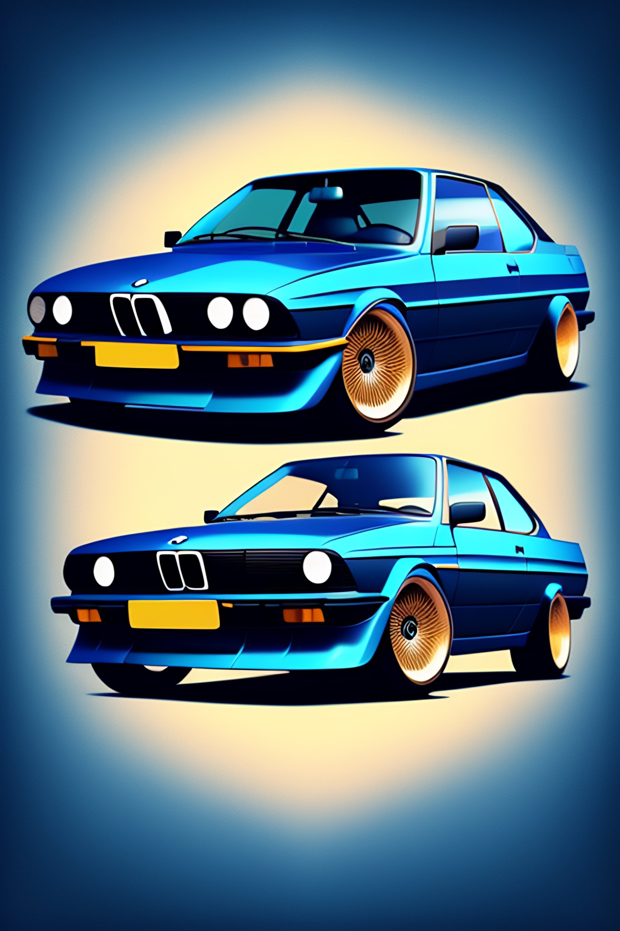 Lexica - Bmw e28, vector art, 2d, blue, 2 colour way