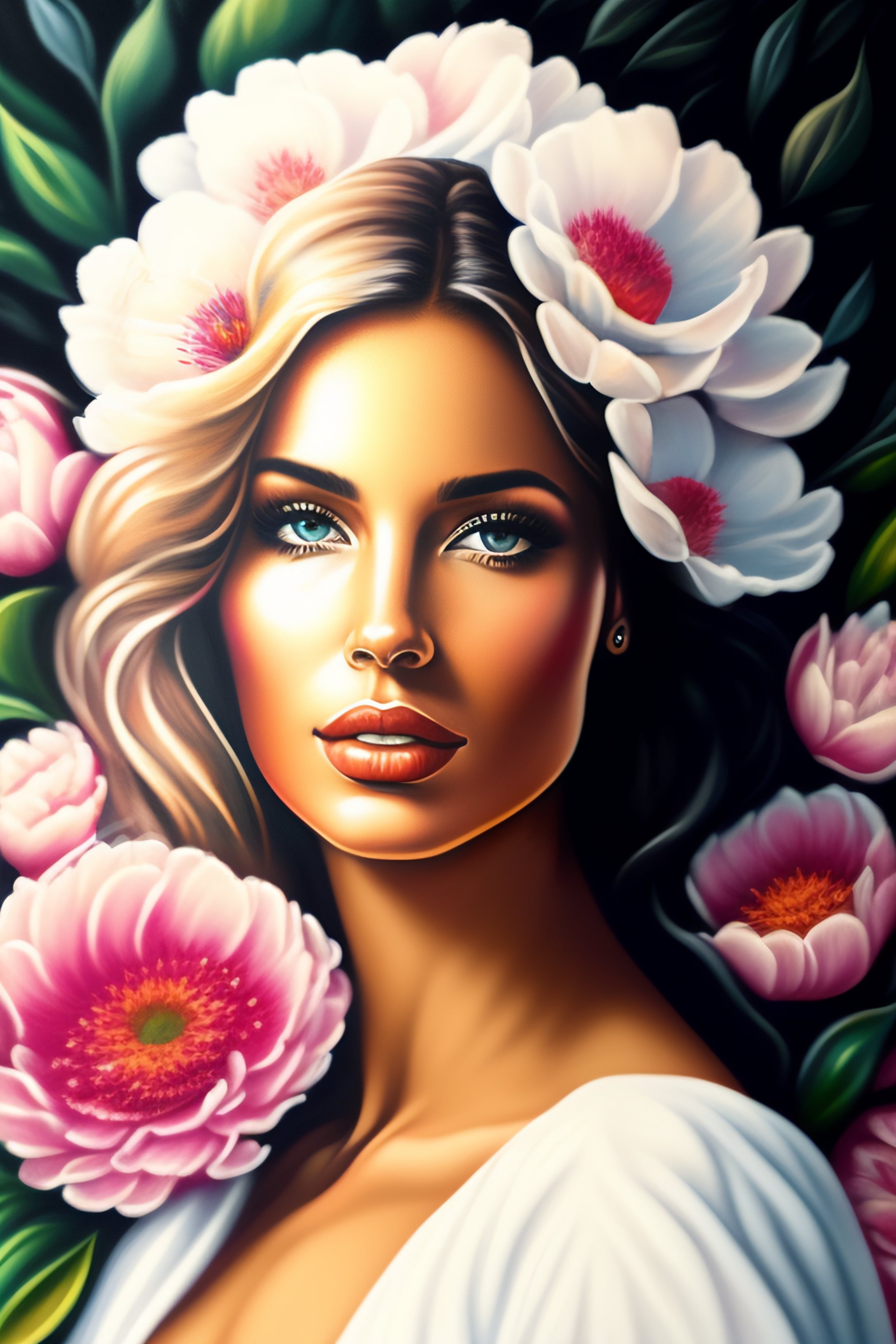 Lexica - Rough textured canvas; beautiful white woman surrounded by ...