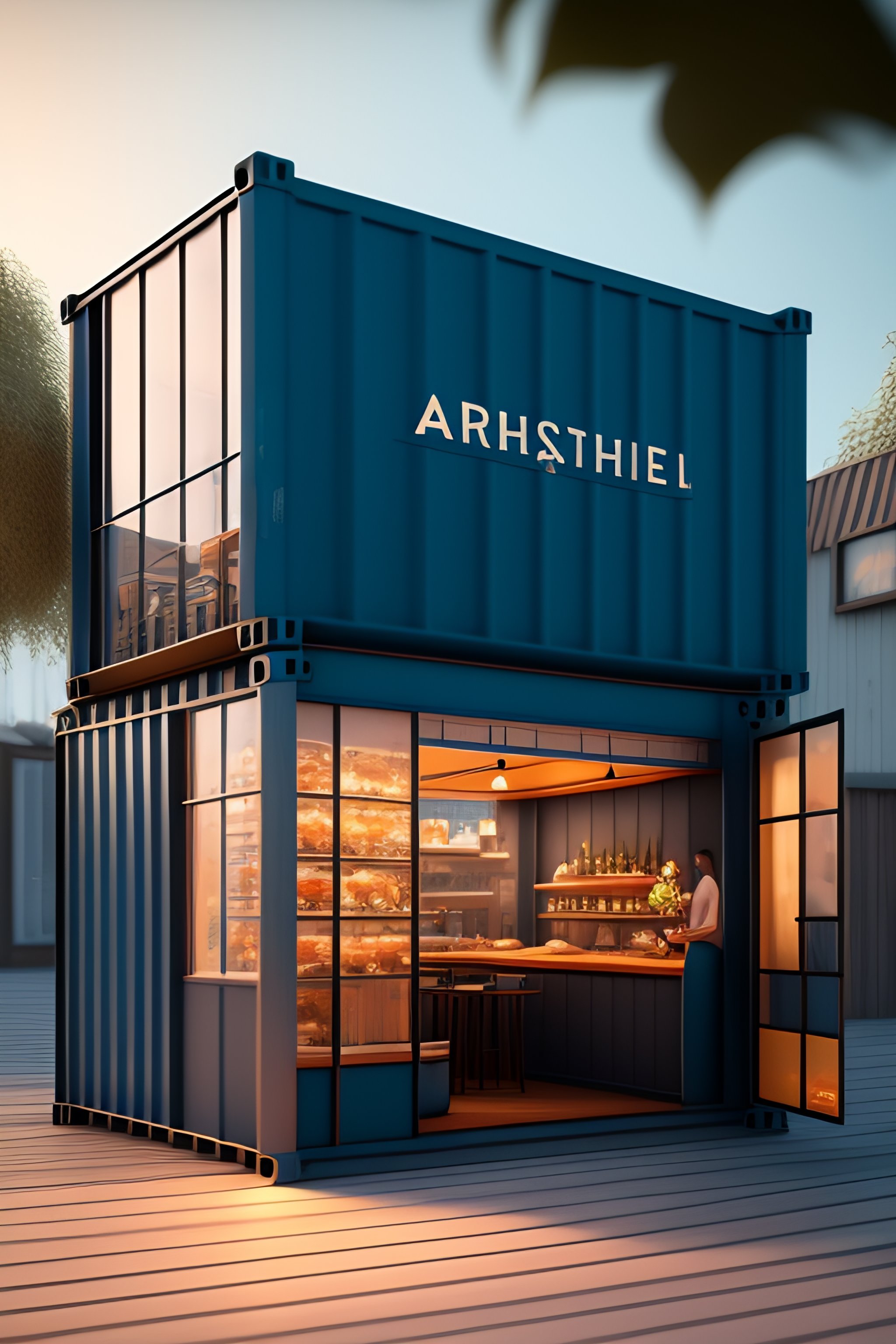 Lexica - Architectural render of a fish restaurant inside a container ...