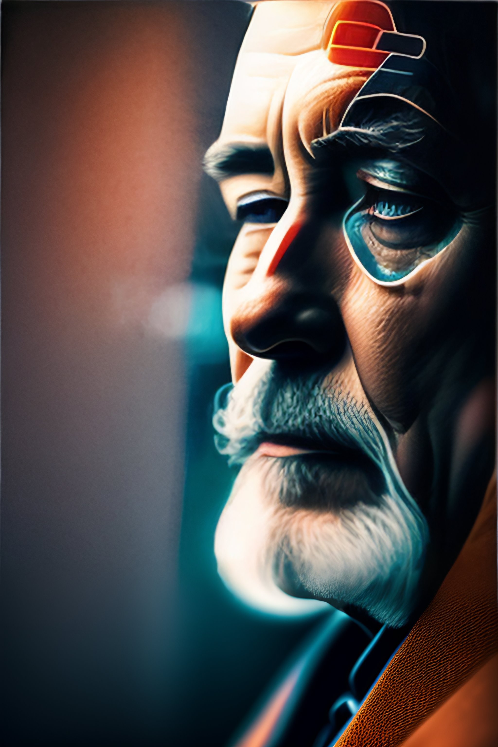 Lexica - Glitchy cover, monocolor, oldman shadow portrait, --no text ...