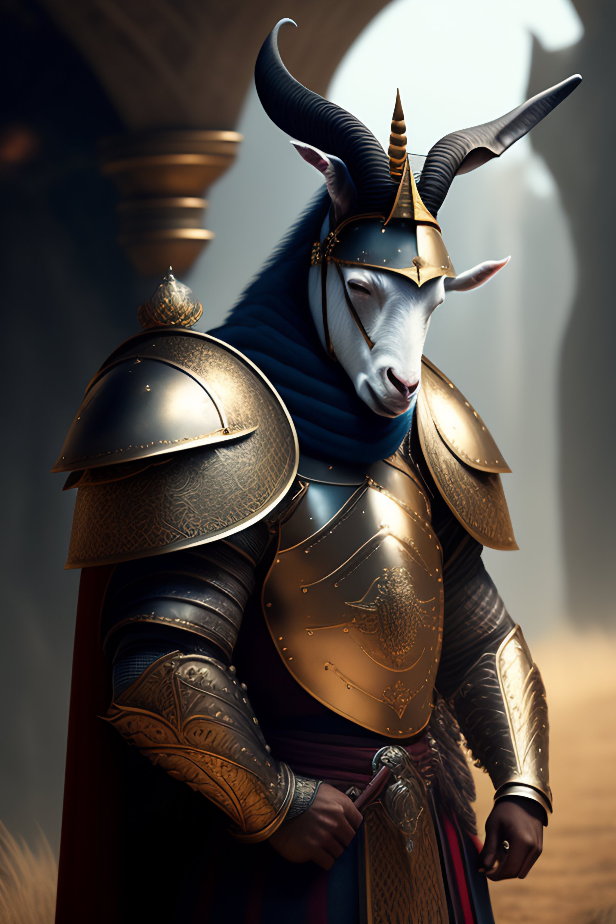 Lexica - A knight in armor with the face of a goat