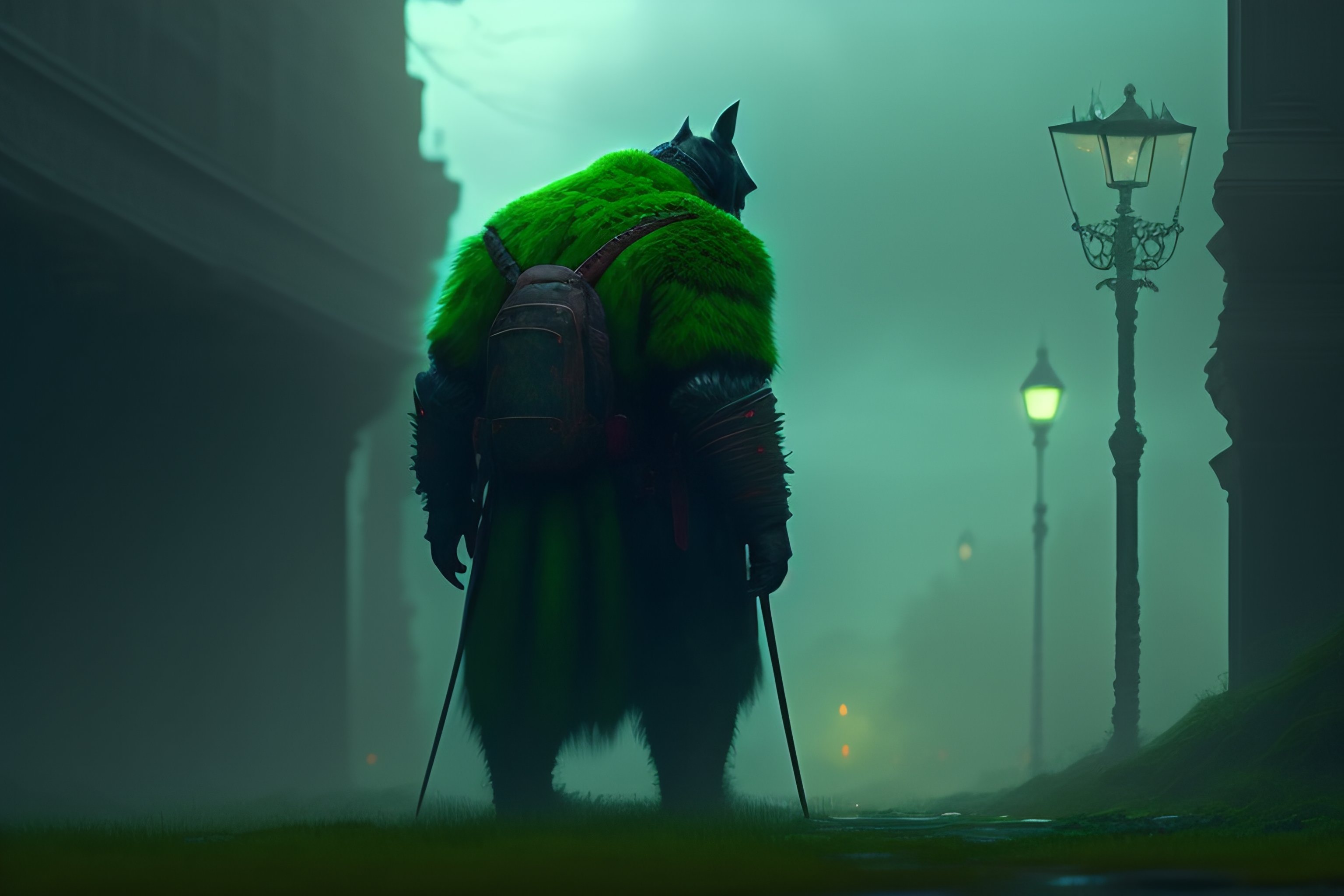 Lexica - A portrait of an exhausted bipedal green monster, dark fantasy ...