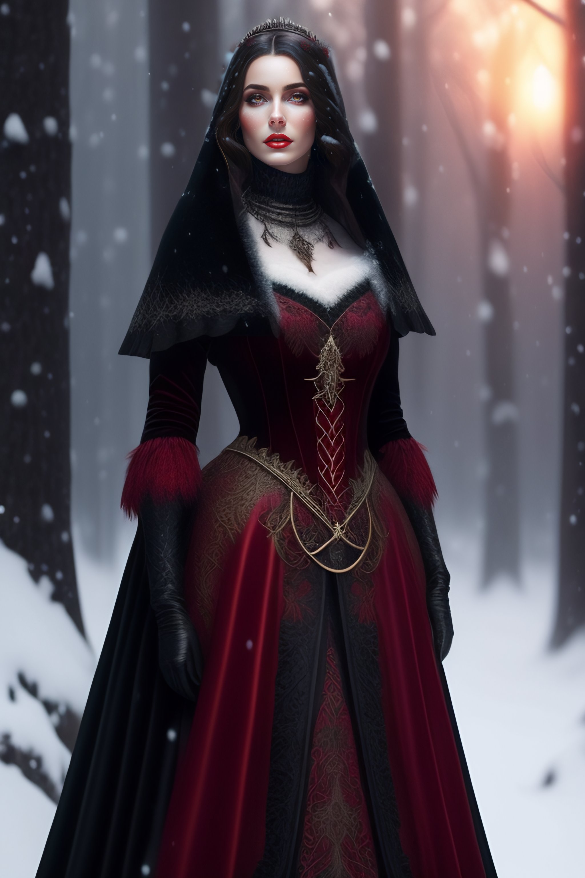Lexica - A beautiful gothic woman wearing a black and red long dress ...