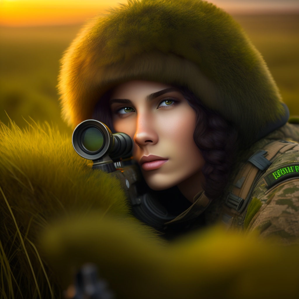Lexica - A sniper hold gun with ghillie suit, a field, crawl