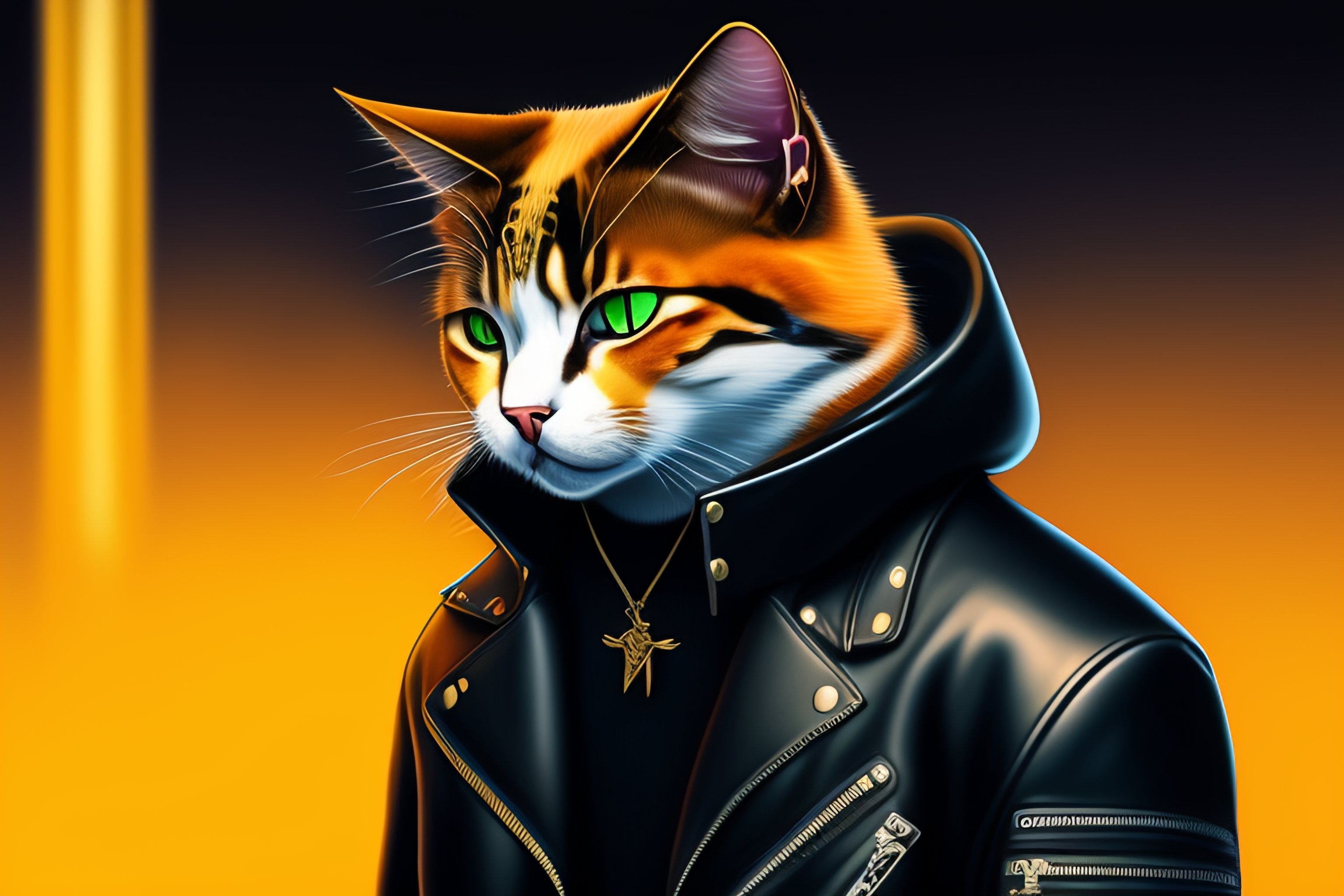 Lexica - Digital painting of a punk cat wearing a black leather jacket ...