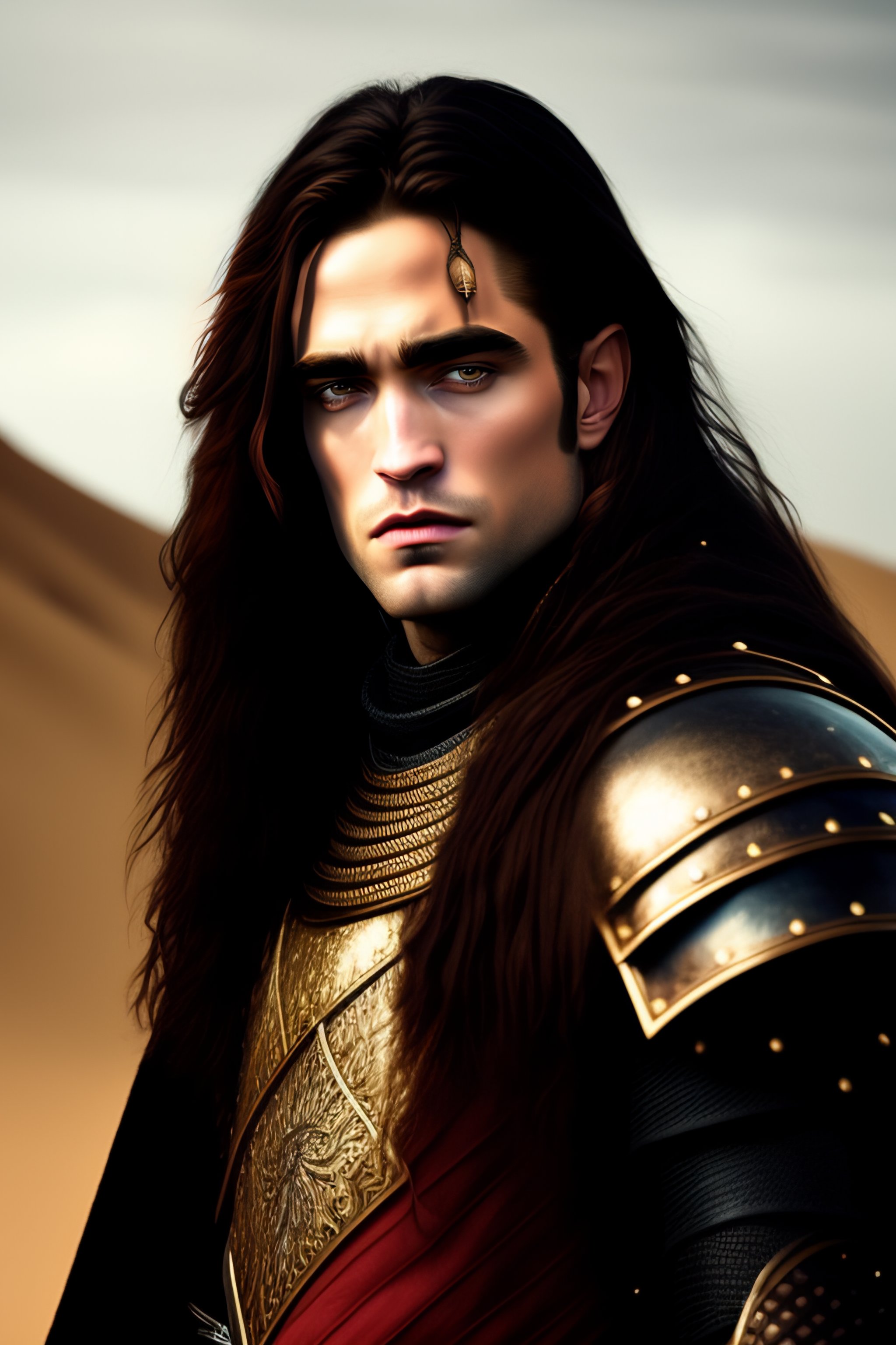 Lexica - Angry Robert Pattinson with long hair and in the black armour ...