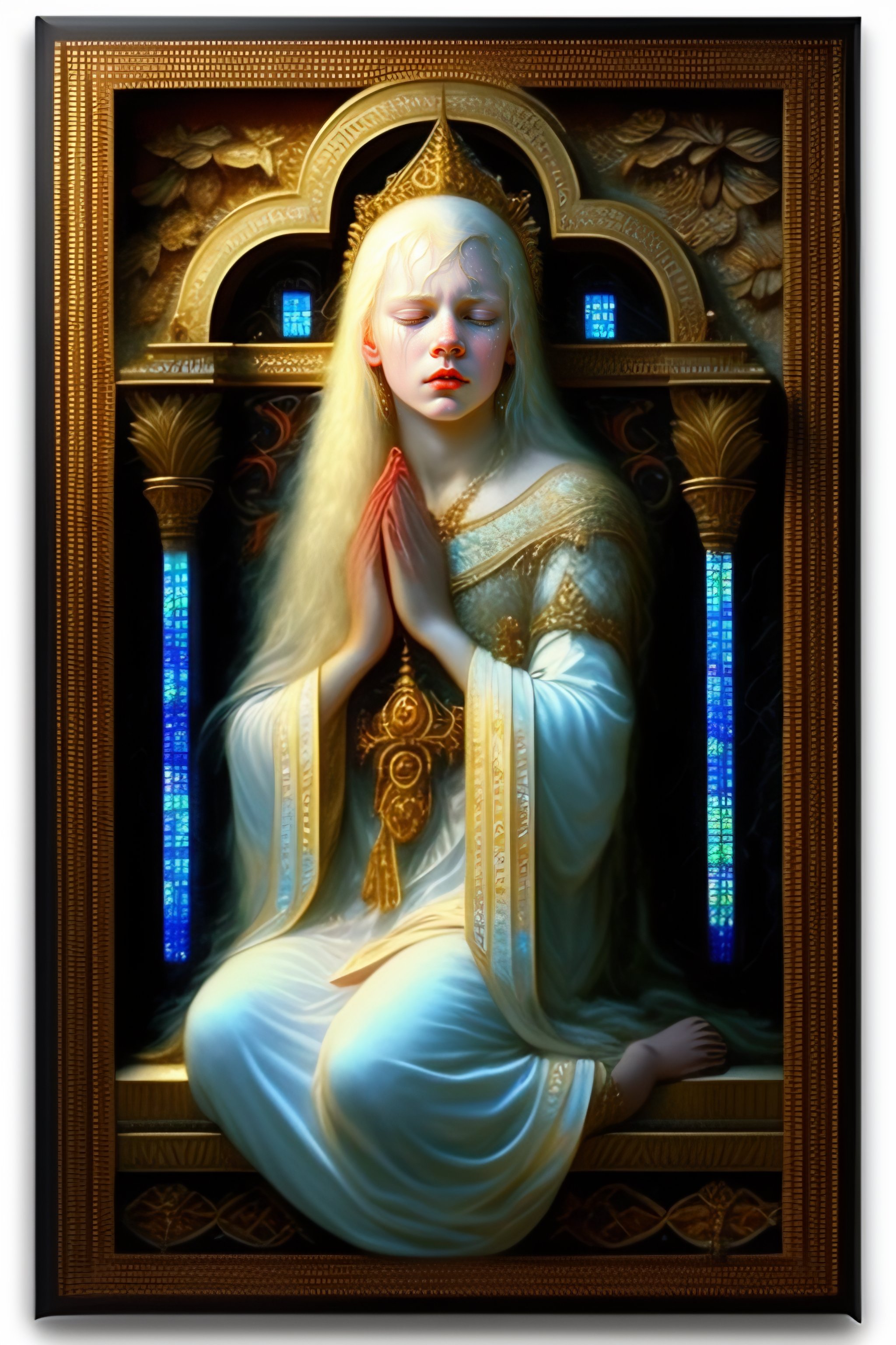 Lexica - 12 years old crying albino vampire female in a temple sitting ...