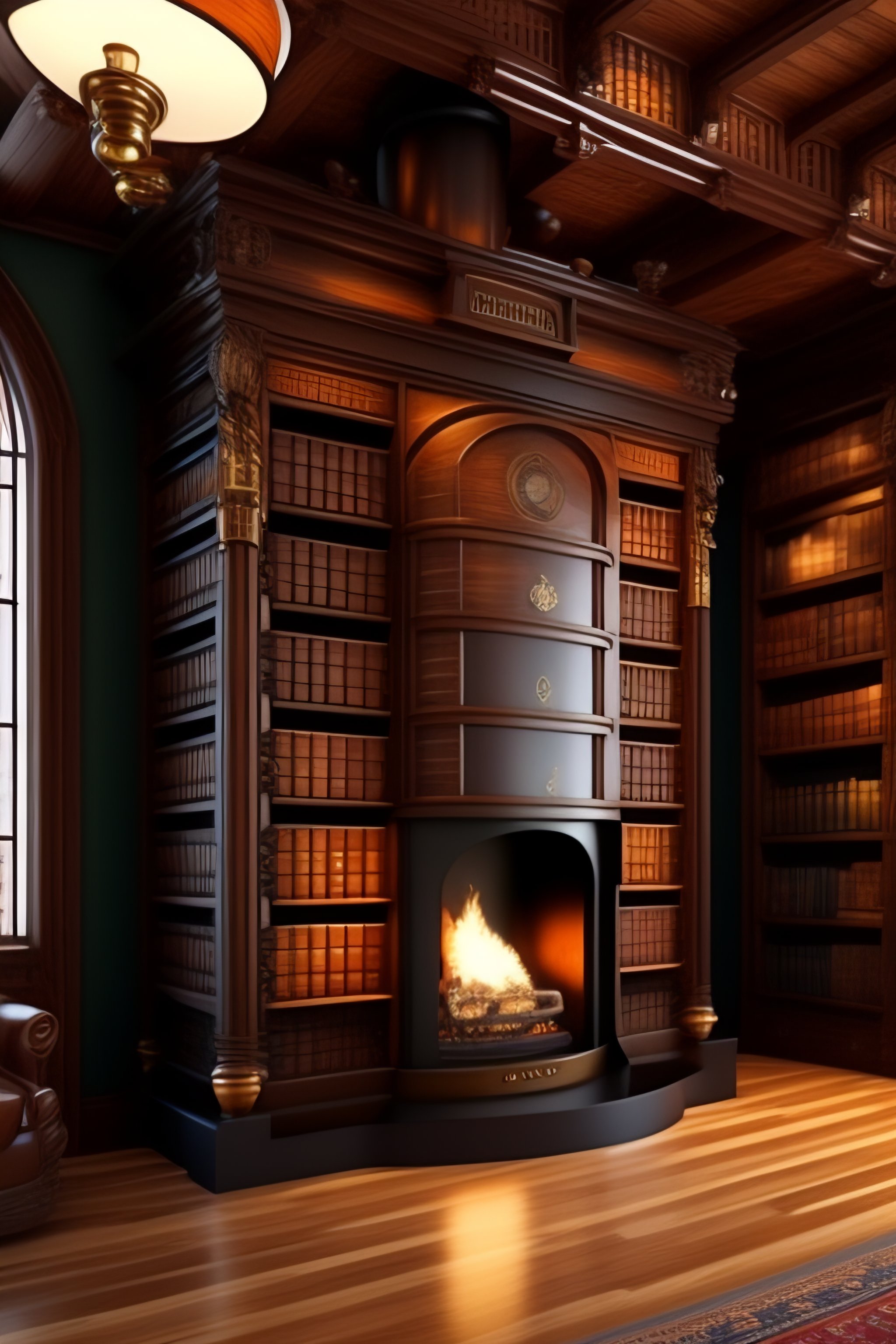Lexica - Steampunk library with a giant fireplace