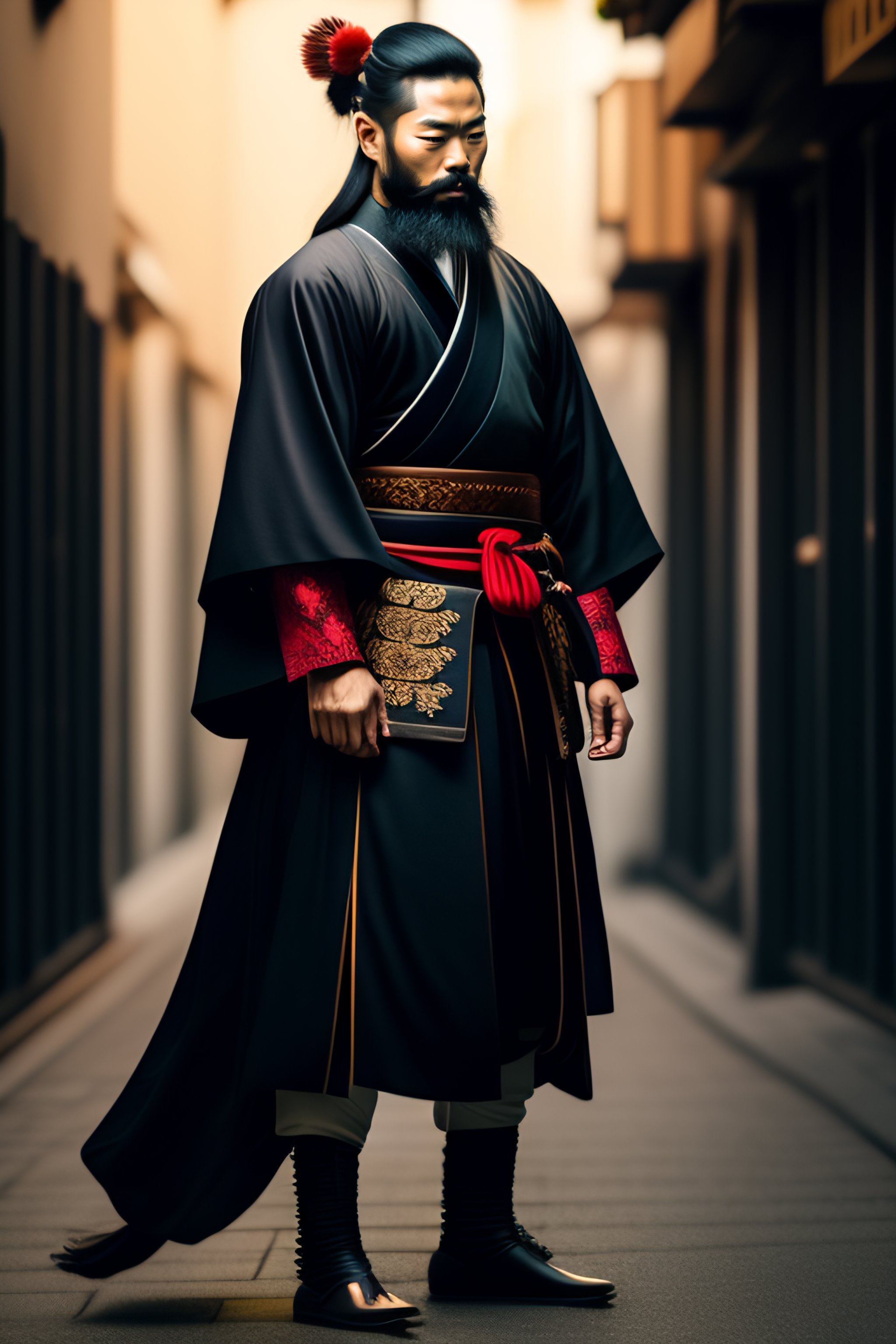 Lexica - Man samurai with beard in black kimono