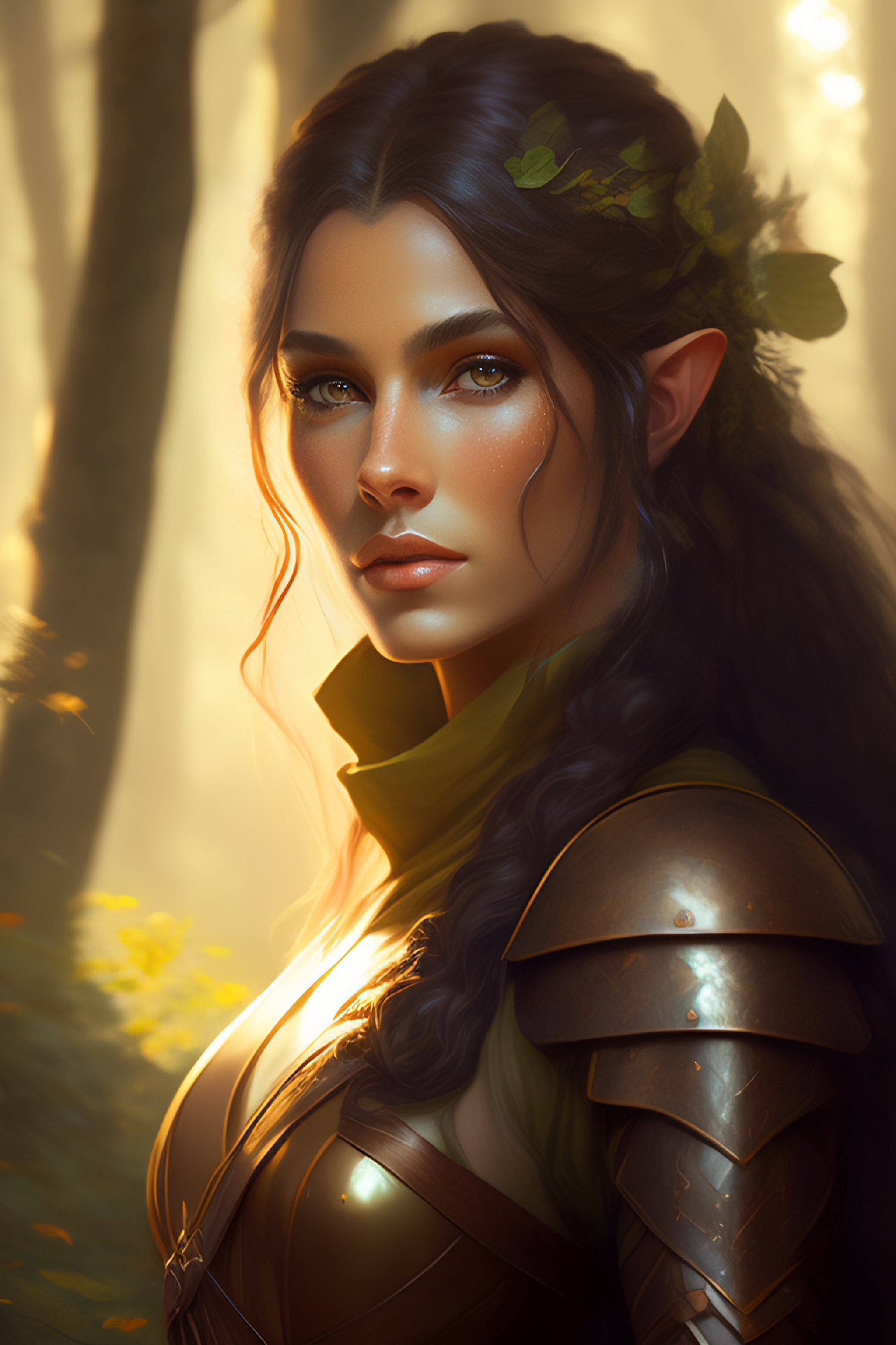 Lexica - Portrait of a beautiful fit elf ranger, leather armor, elf ...