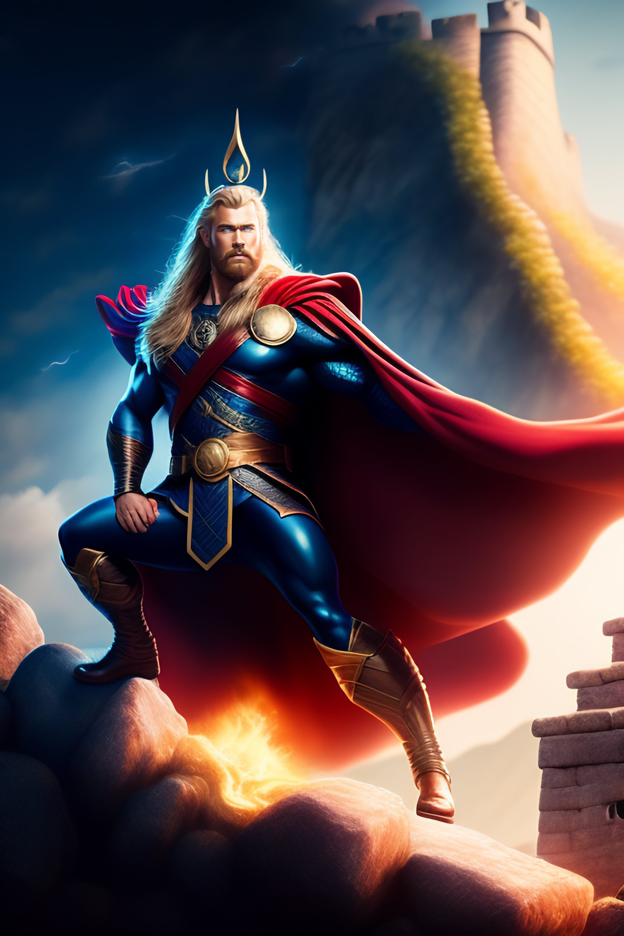 Lexica - An action scene of thor sitting on a flying carpet, on the ...