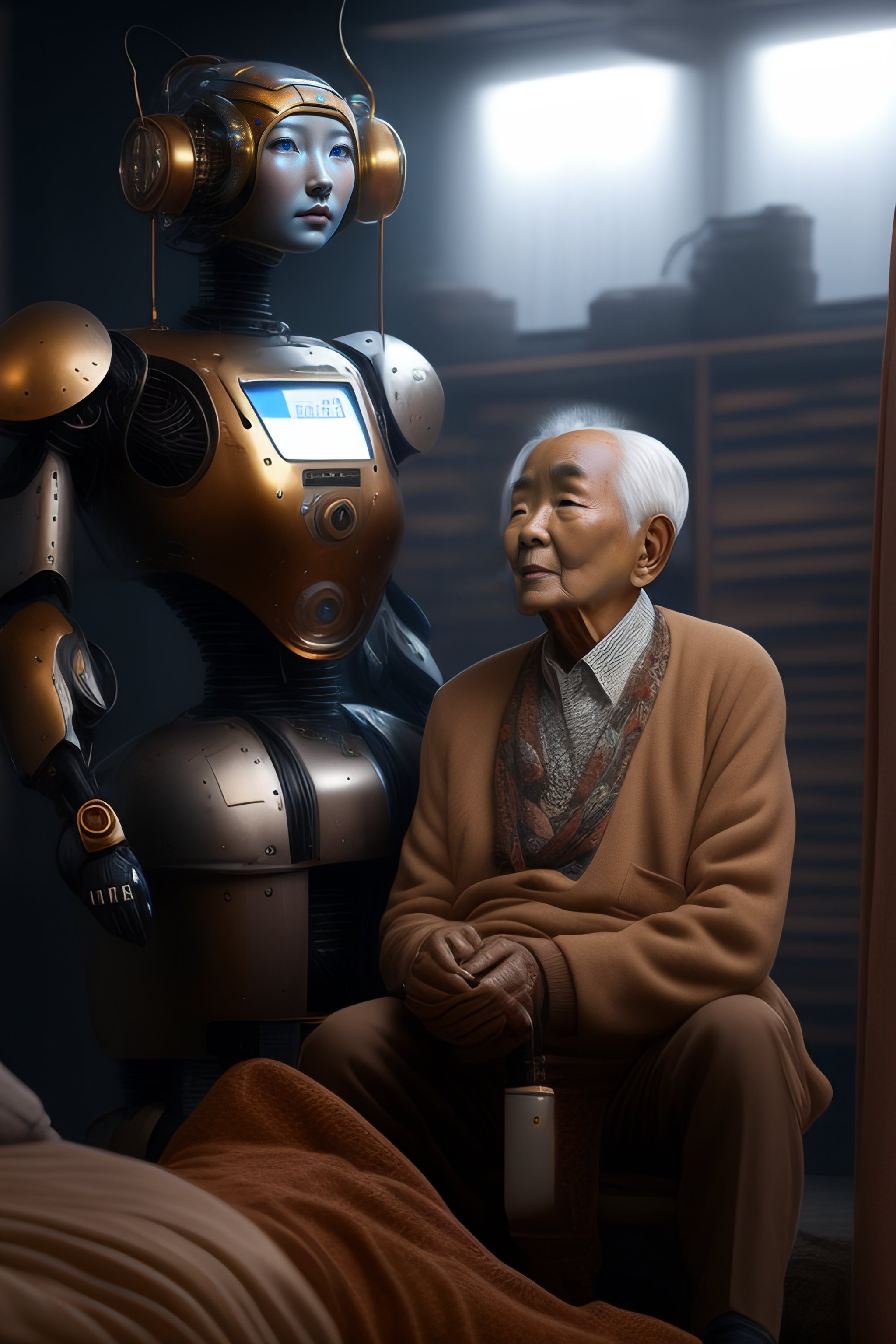 Lexica - A humanoid robot nursing the last remaining old human, sci-fi ...