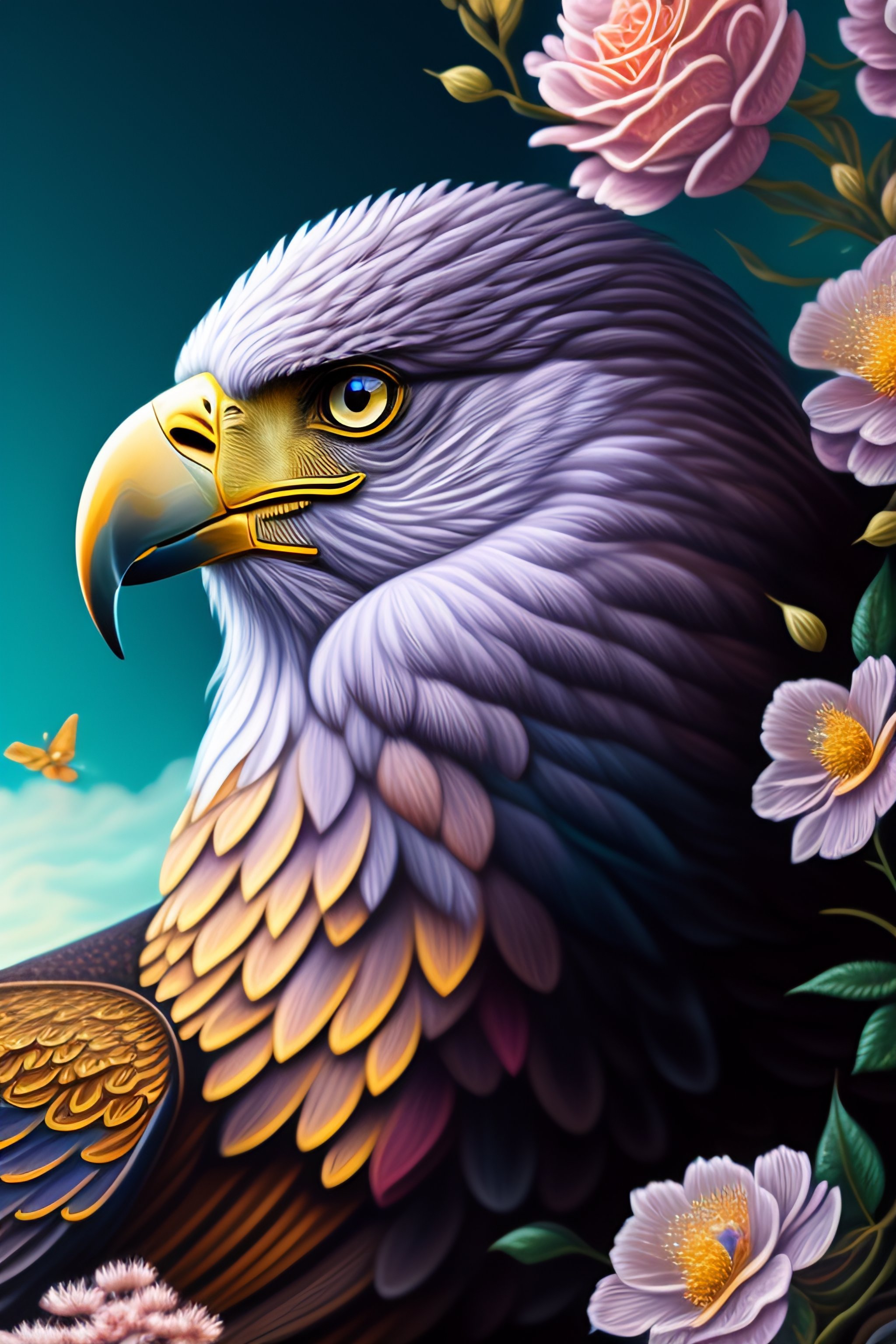 Lexica - Overwhelmingly beautiful eagle framed with vector flowers ...