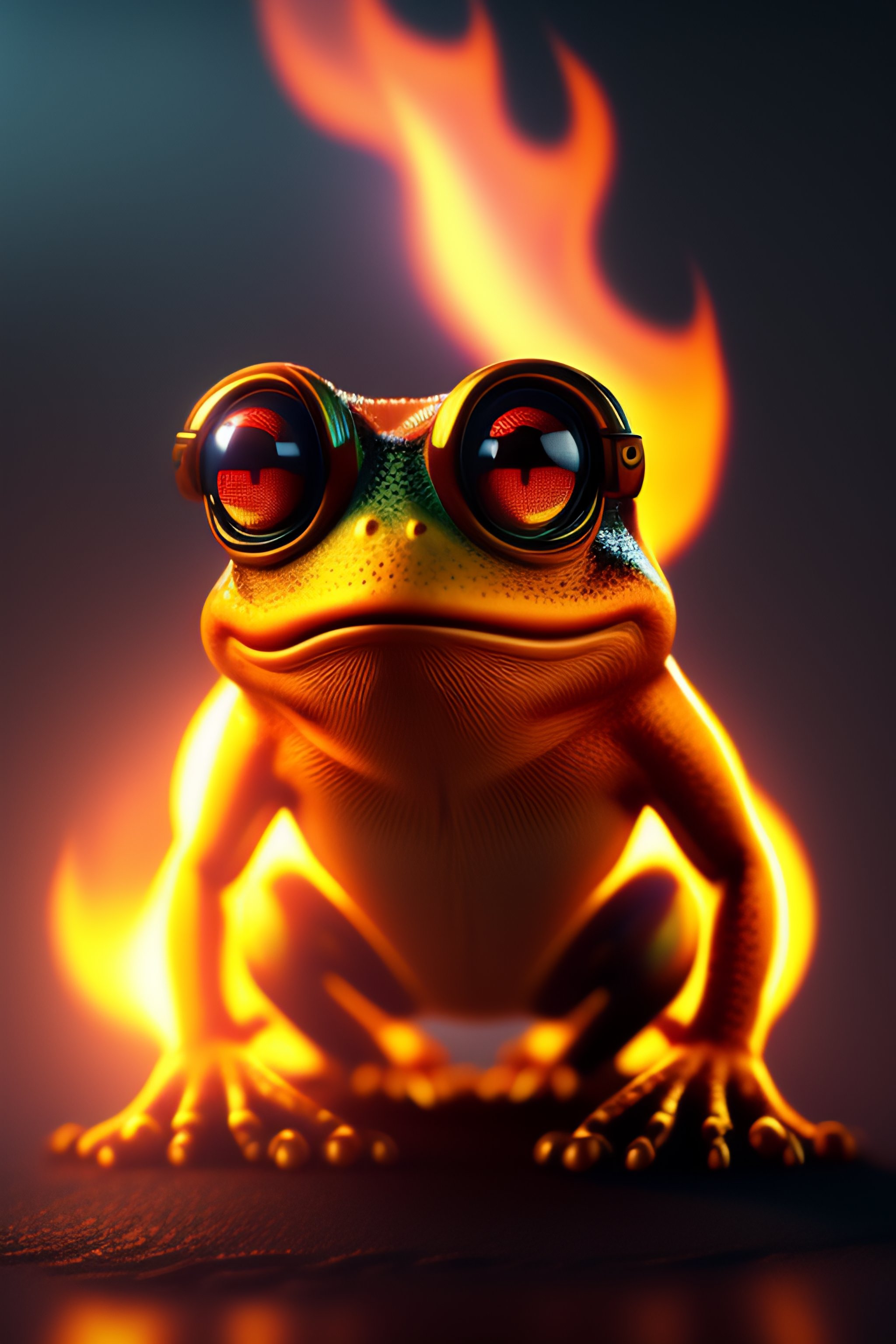Lexica - Crazy frog on fire volumetric lighting 8k