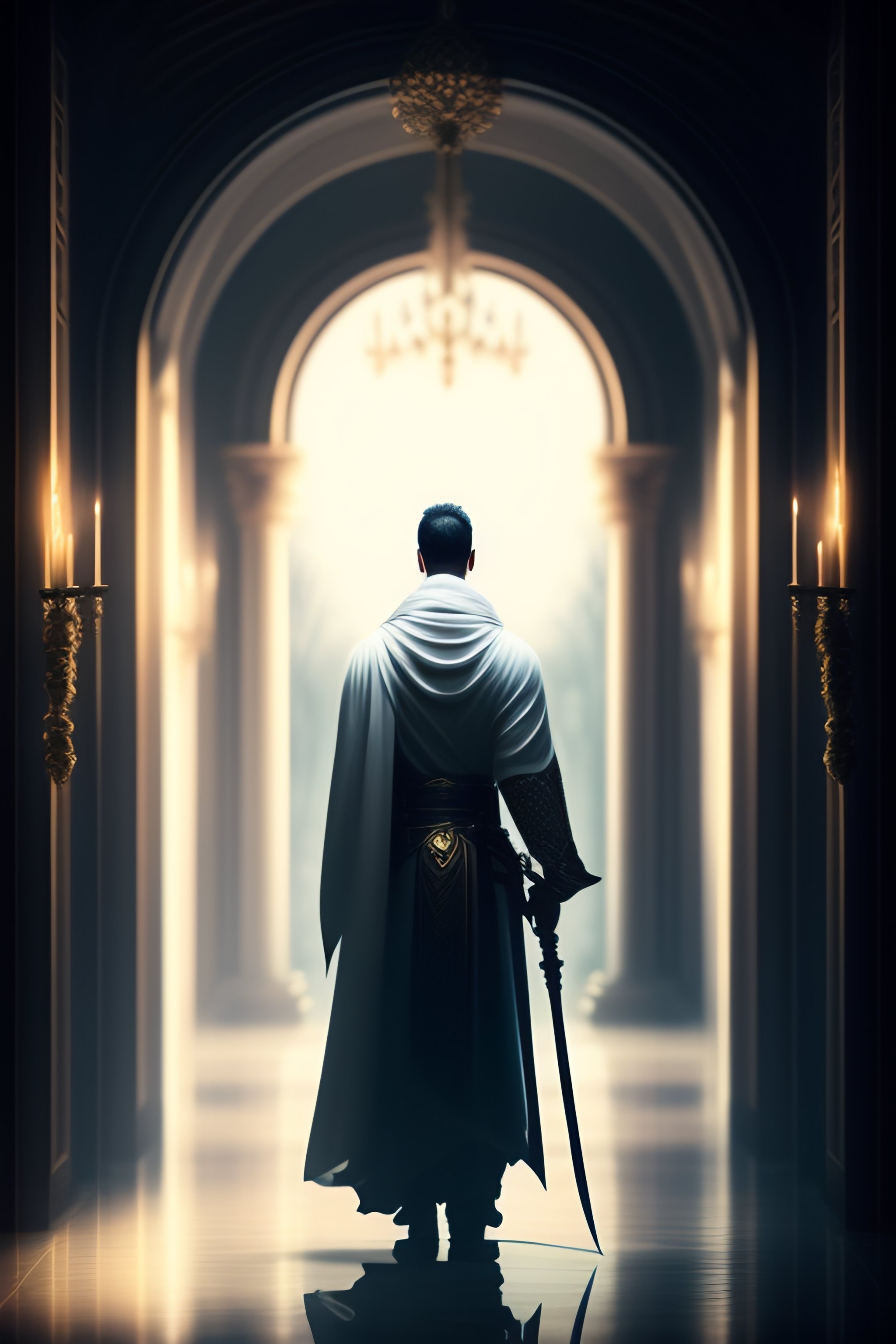 Lexica - , fantasy, a bold man standing alone with he's a head bowed ...