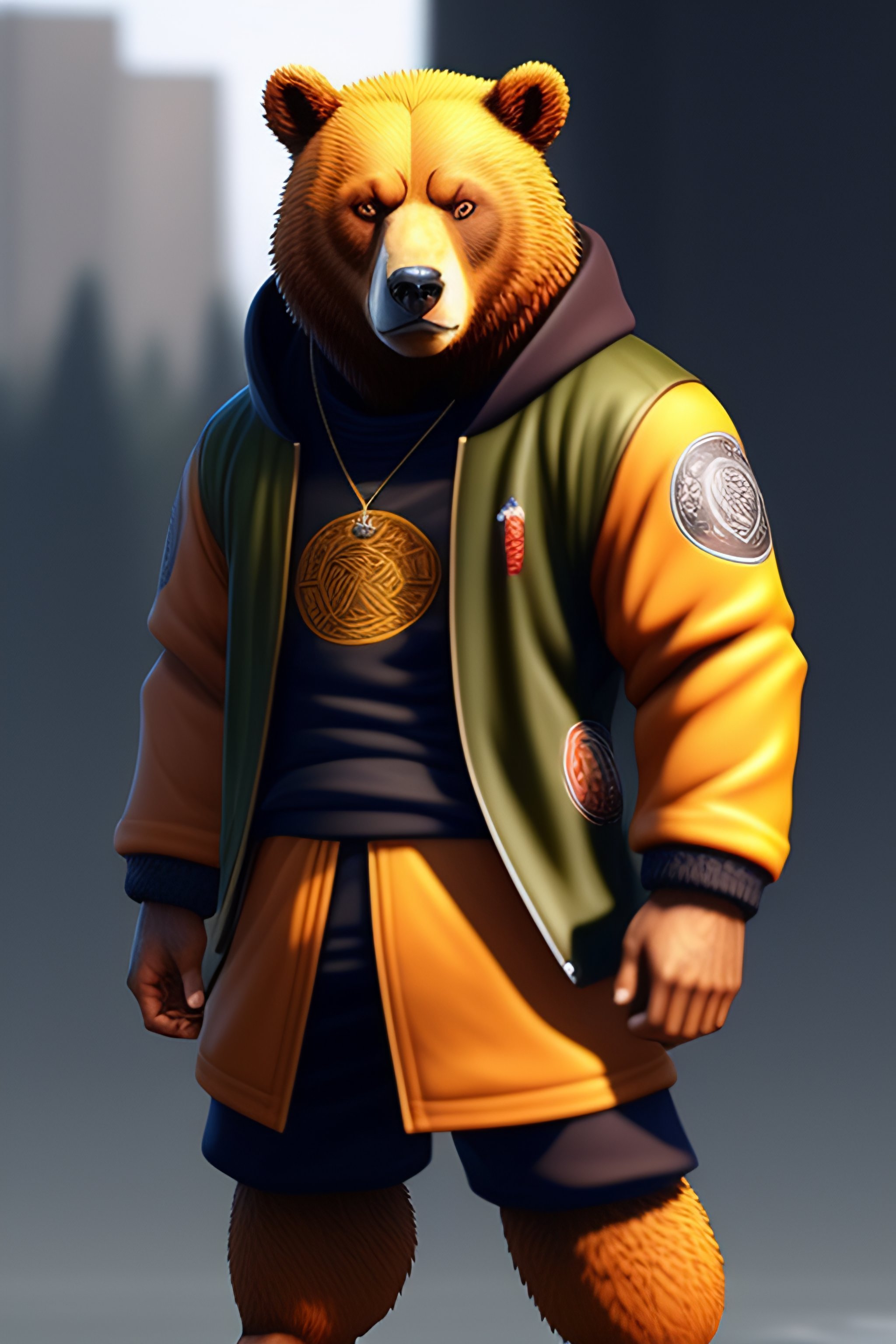 Lexica - Angry Bear, realistic, detailed, clothes of Naruto style,The ...