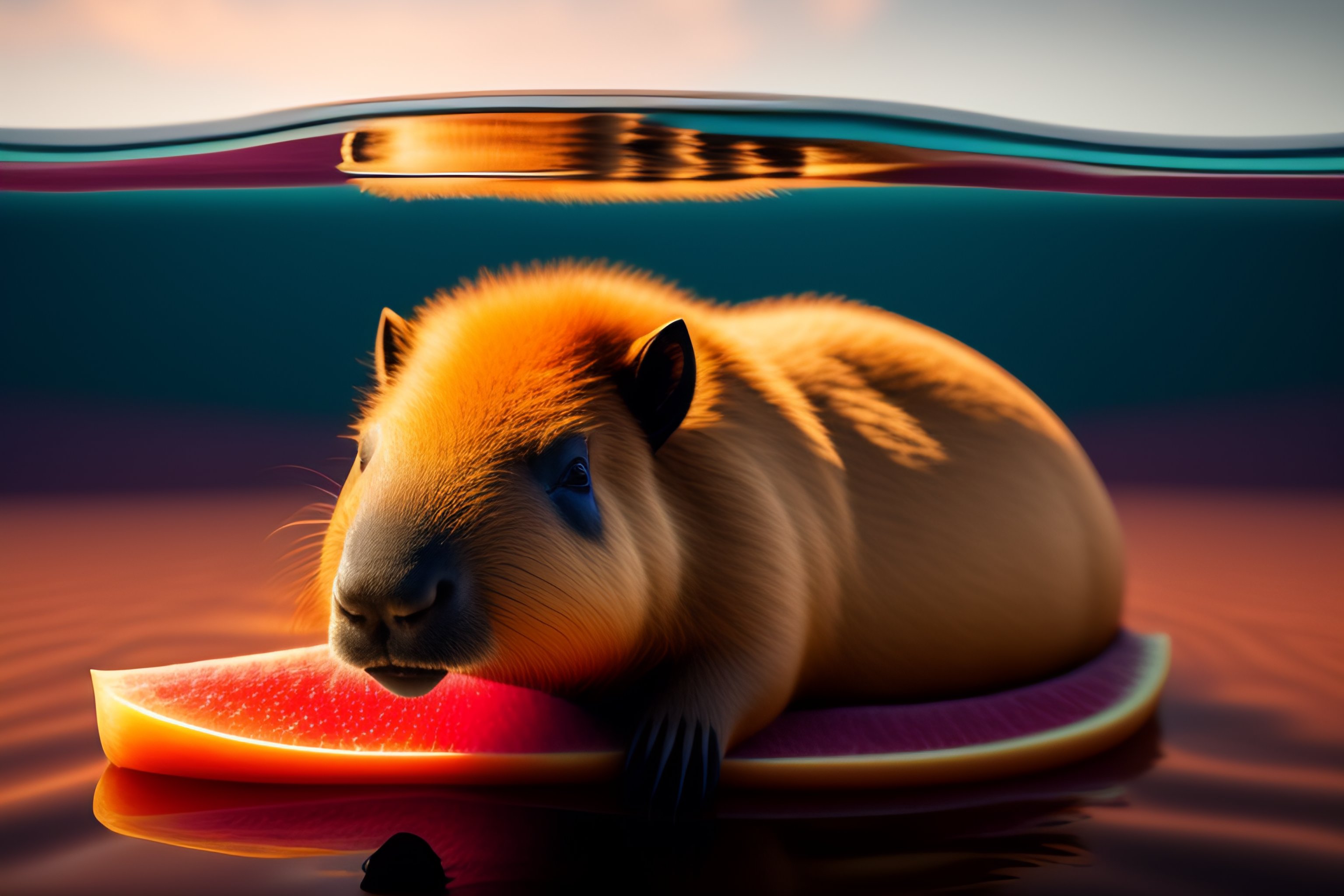 Lexica - A capybara floating in the oceon resting its head on a ...