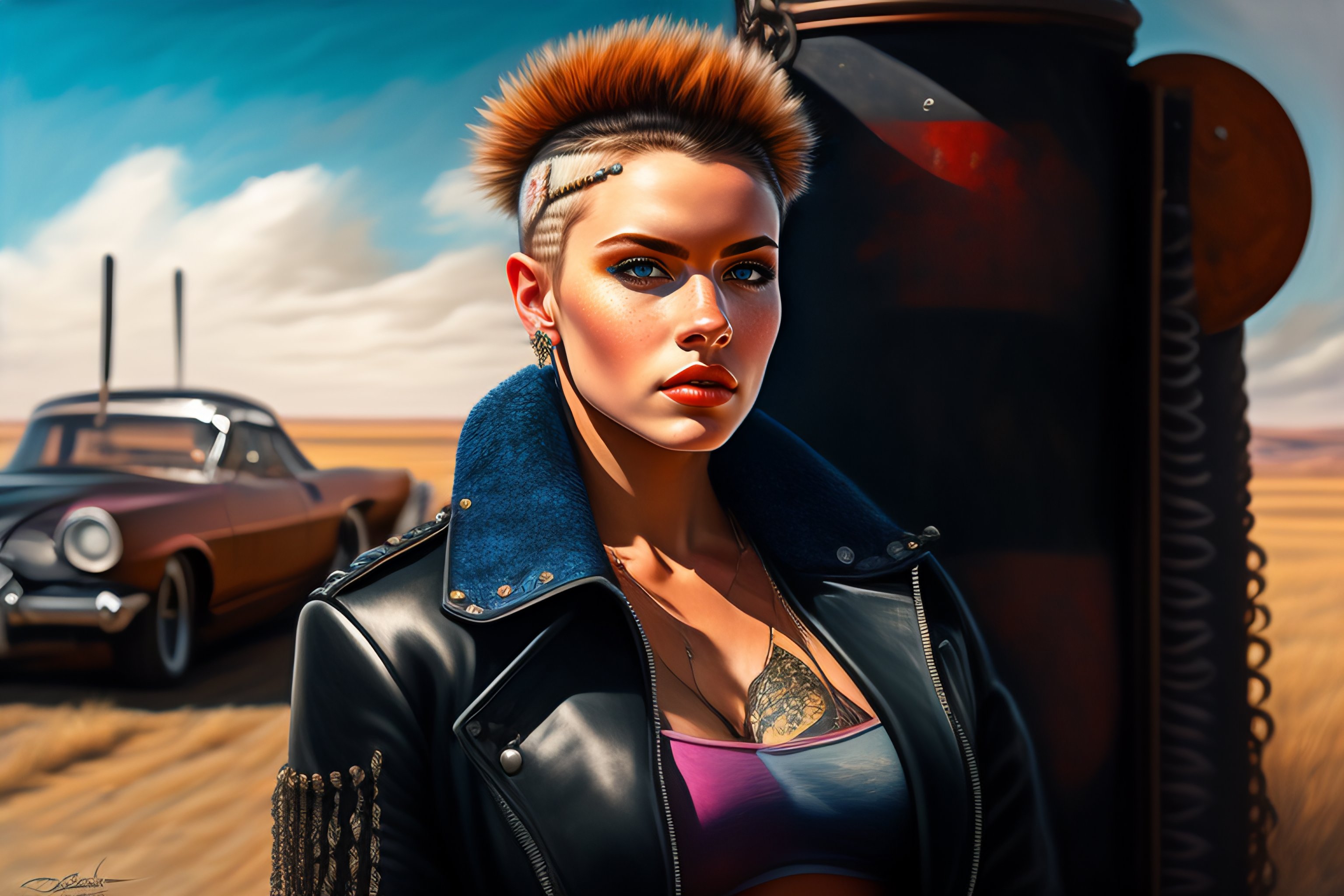 Lexica - Punk rock Boy, mad max jacket, renaissance, cables on her body ...