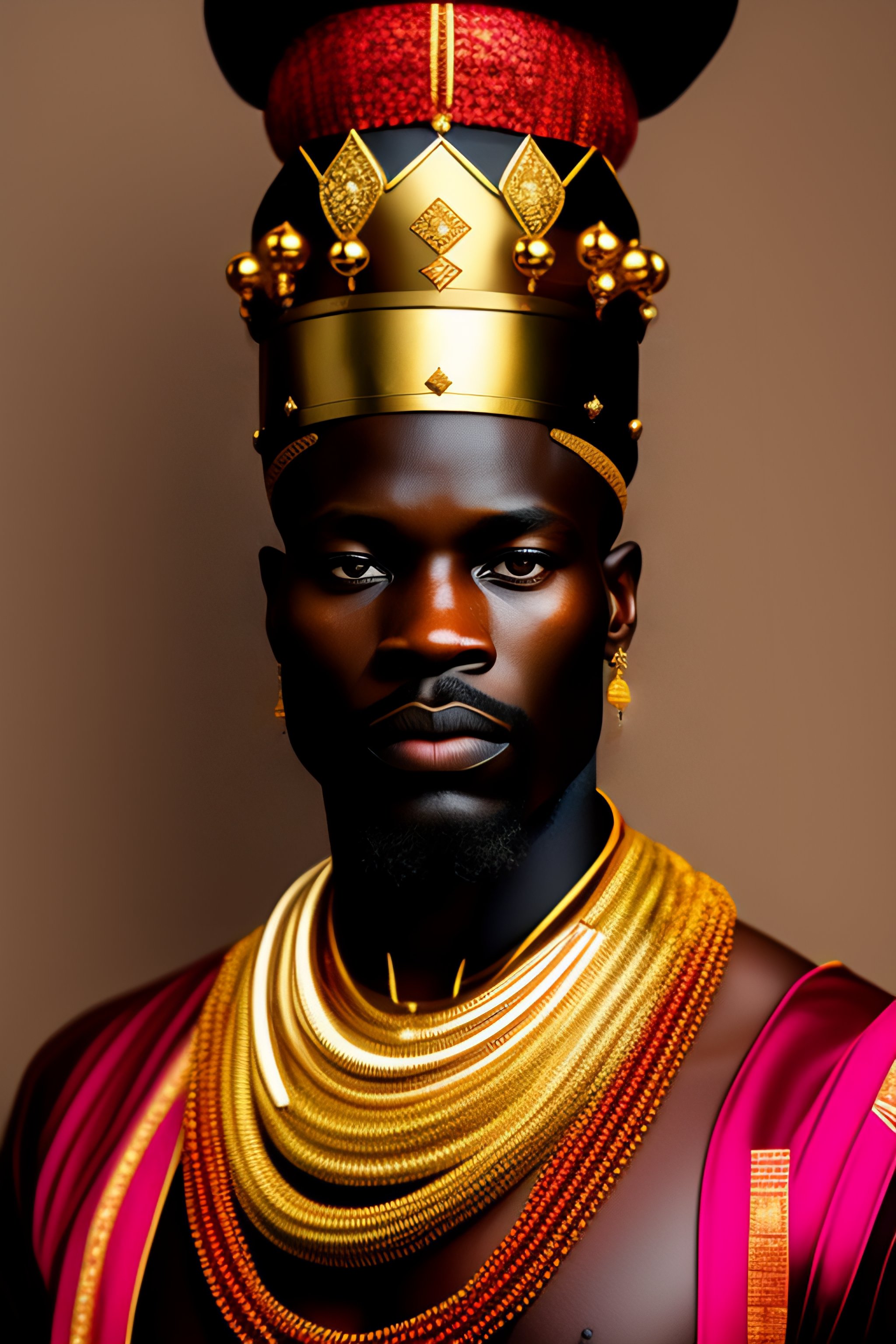 Lexica - African King, wearing gold ornaments, orthographic front view ...