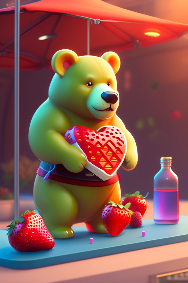 Lexica - A cartoon strawberry bear BBQ in a party,sci-fi, extremely ...