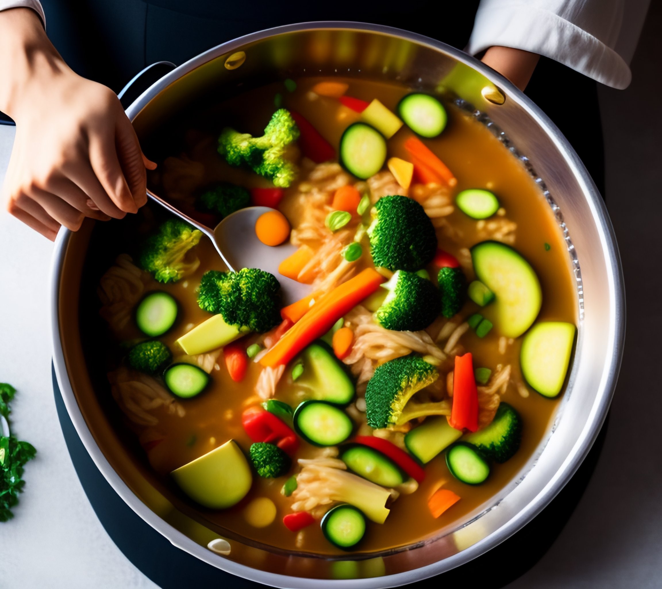 Lexica - Vegetarian stir fry cooking preparation. Women female hands ...