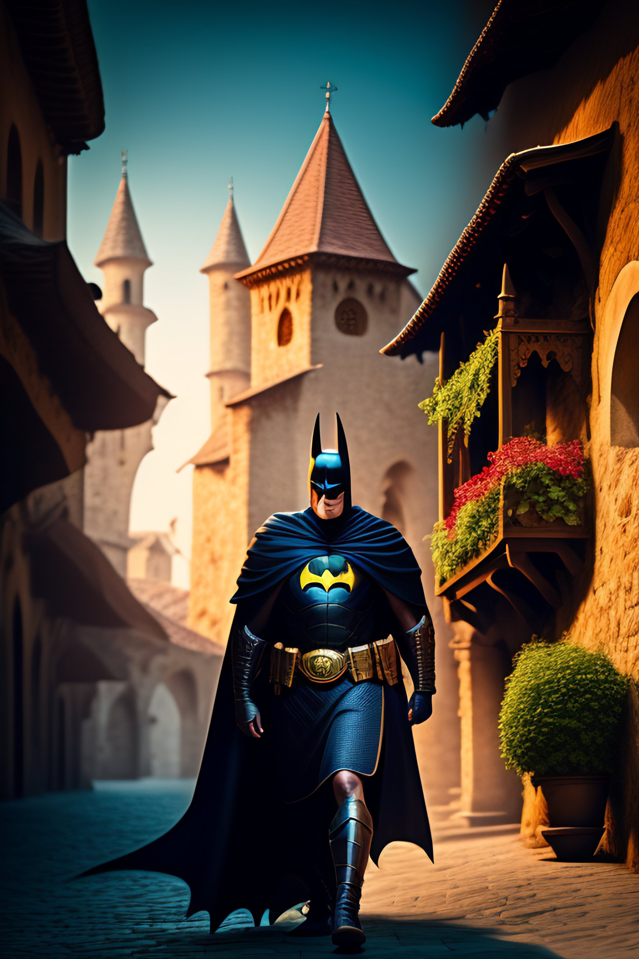 Lexica - Medieval batman, medieval city at the back