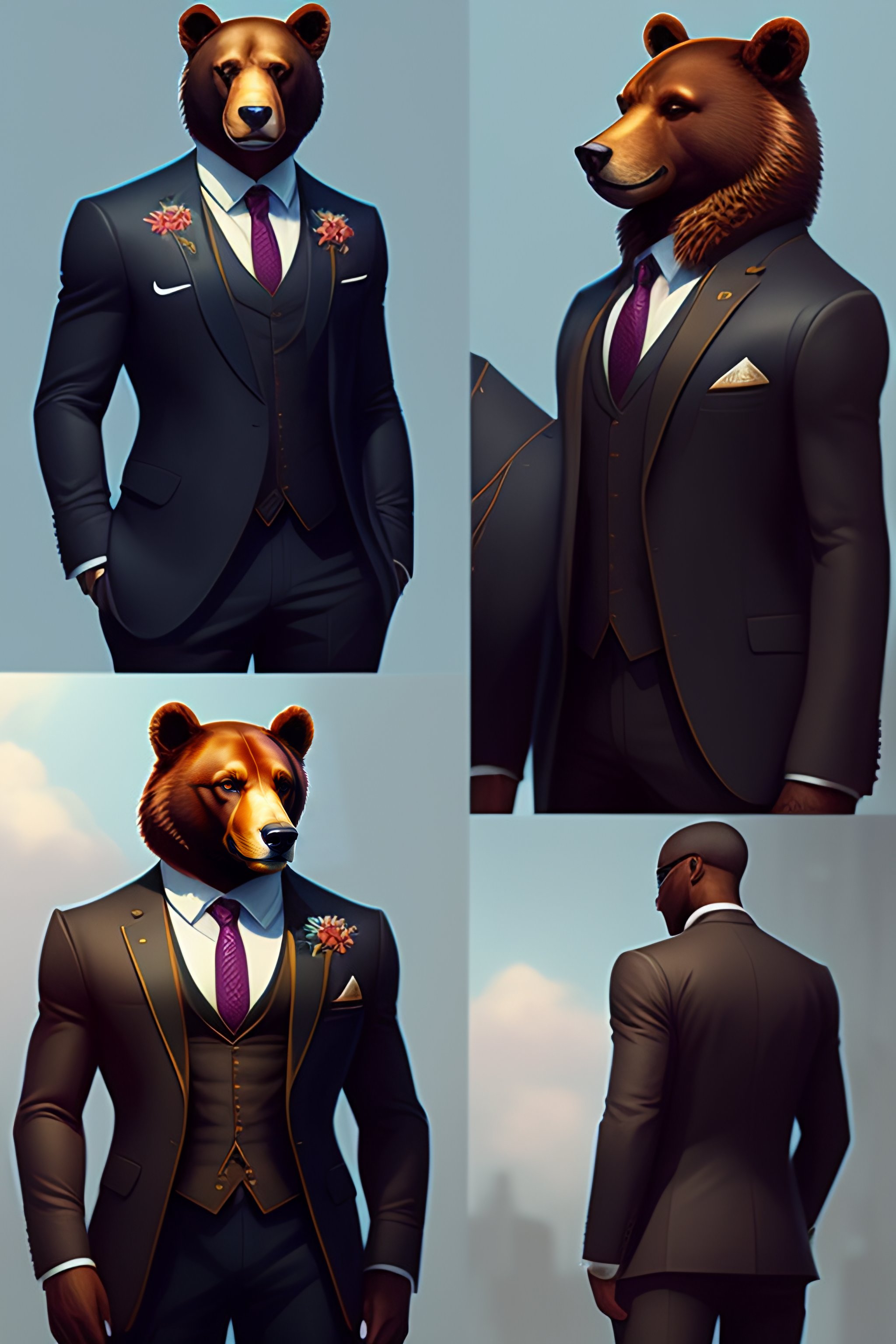 Lexica - Anthro furry humanoid bear, three piece suit, checking watch ...