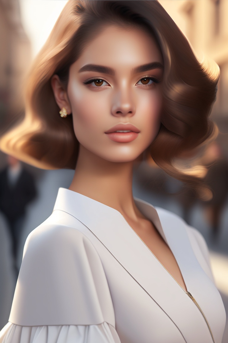 Lexica - A girl walking in a autumn street, wearing white crepe ruffle ...