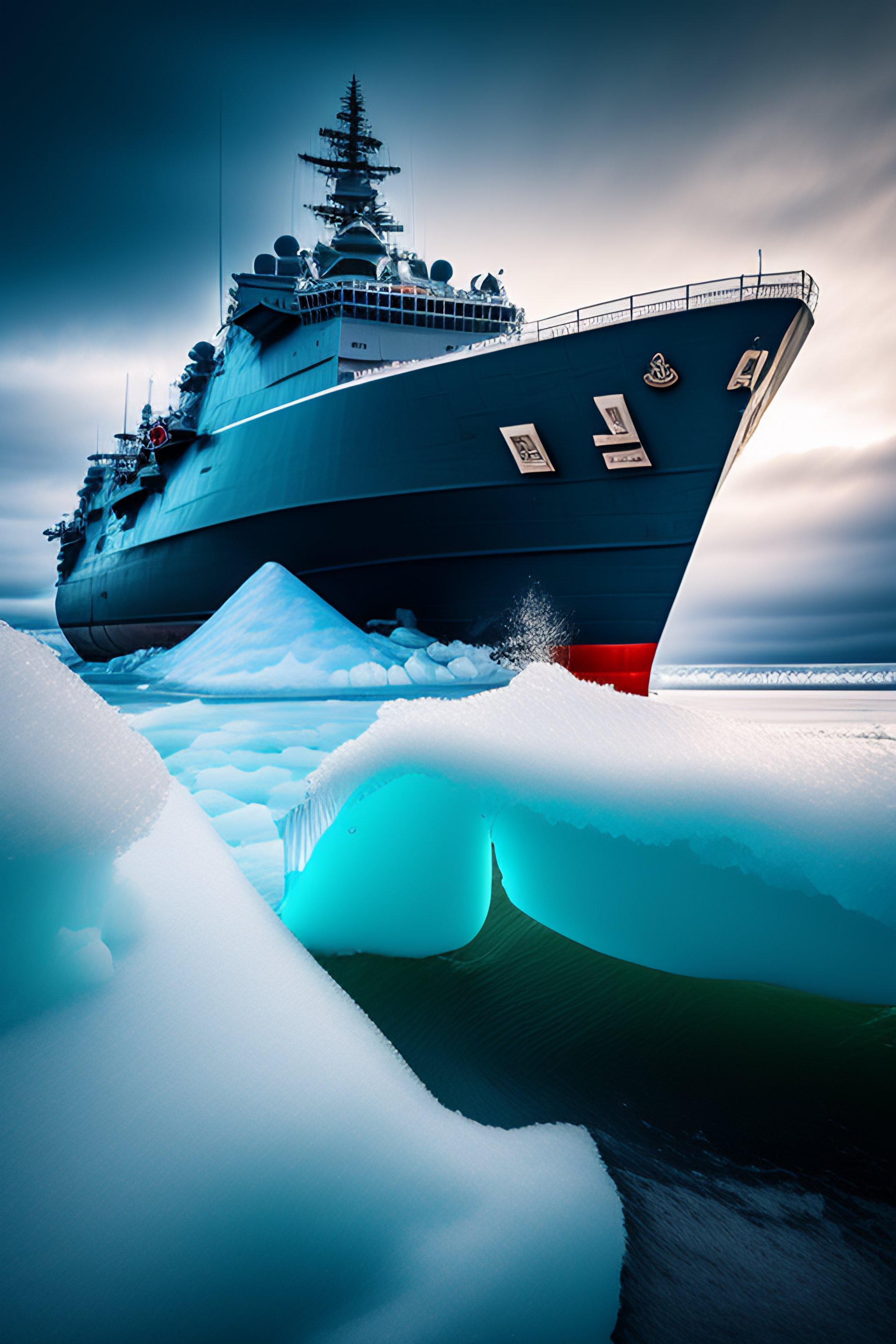 Lexica - Portrait of a warship breaking through ice water
