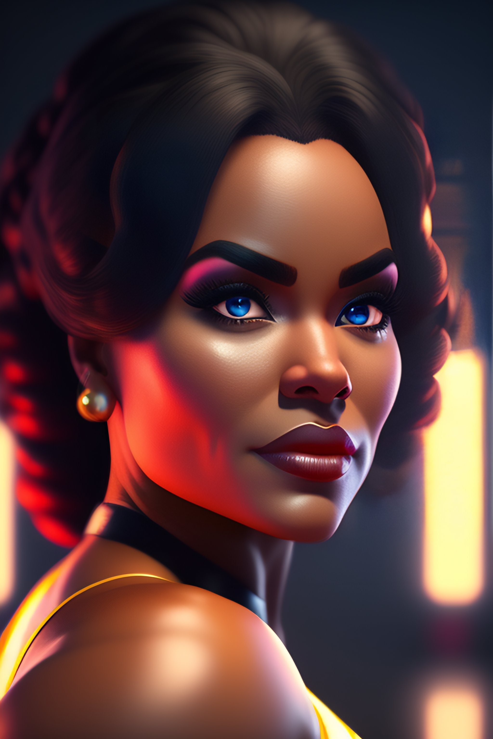 Lexica - A wide woman bodybuilder, cute big circular reflective eyes ...