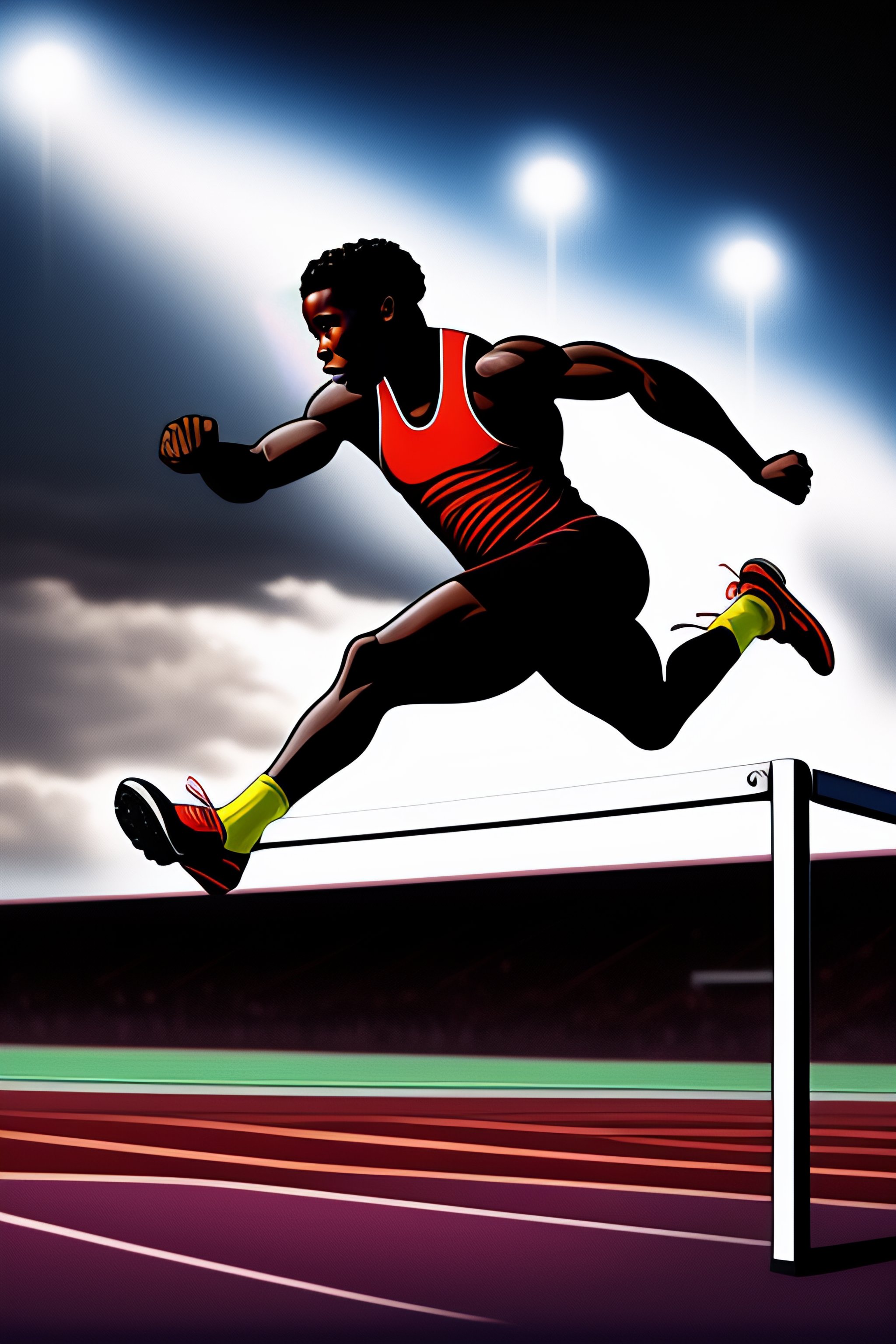 Lexica - Cartoon of a person leaping over a hurdle in track and field ...