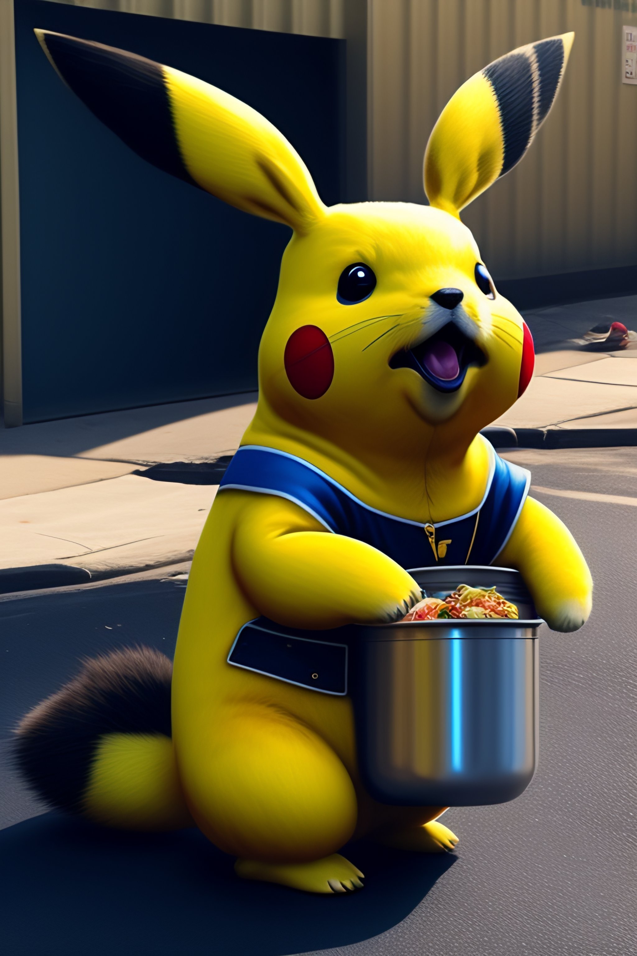 Lexica - Homeless real life drunk pikachu, container diving, looking ...