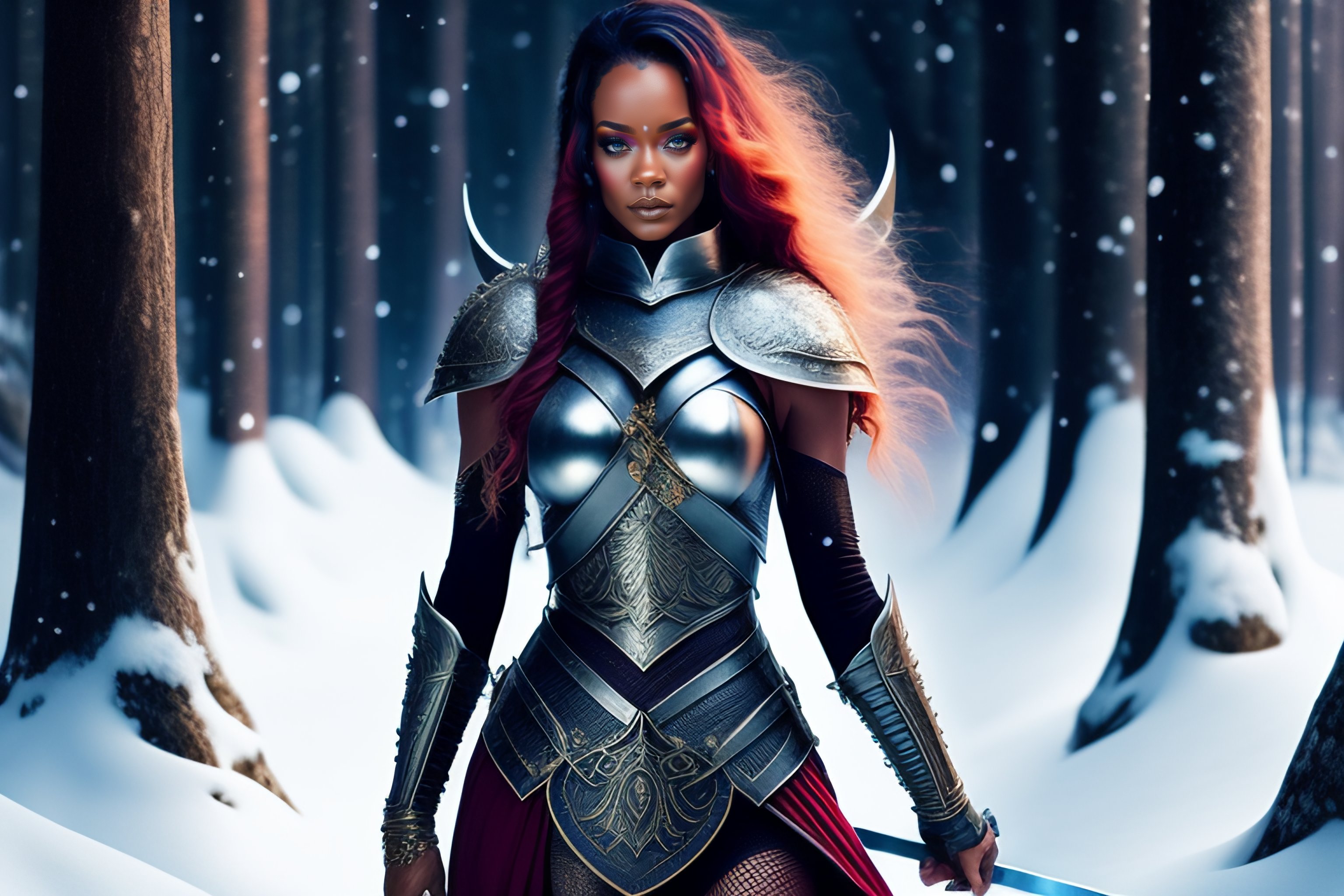 Lexica - , a full body hero pose, young woman equipped with a sword ...